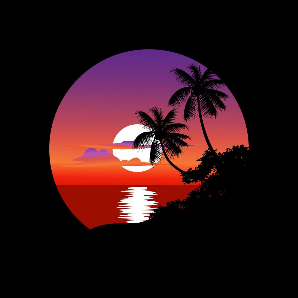 Nature Sunset Illustration With Palm Tree Silhouette And Beach 9169471