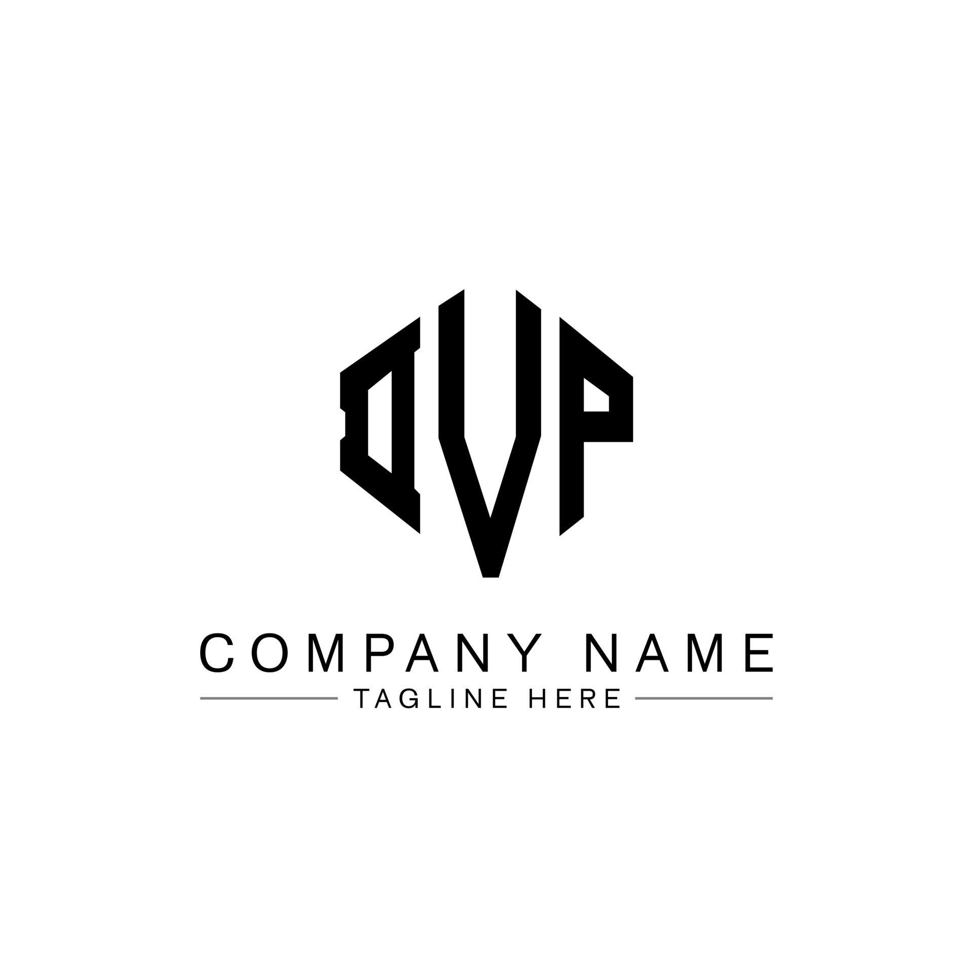 diseño de logotipo de letra dvp con forma de polígono. diseño de logotipo en forma de cubo y ...