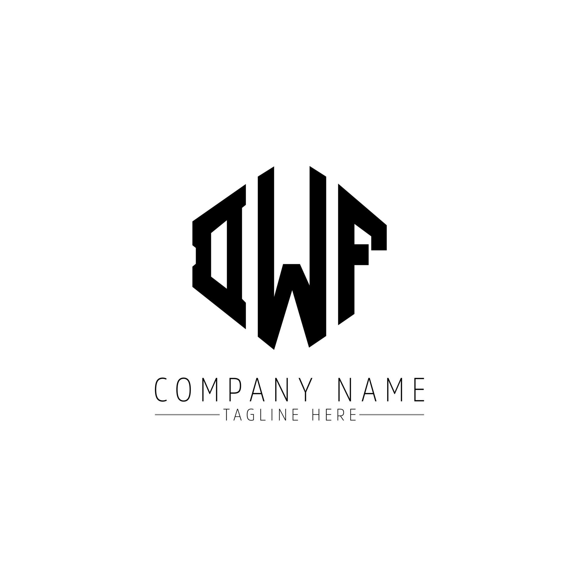 diseño de logotipo de letra dwf con forma de polígono. diseño de logotipo en forma de cubo y ...