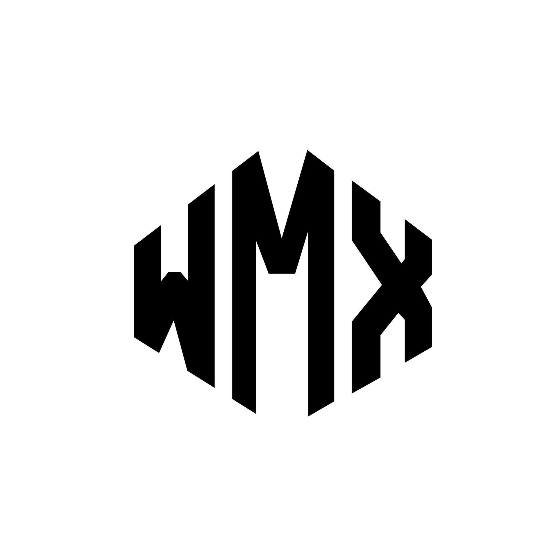 diseño de logotipo de letra wmx con forma de polígono. diseño de logotipo en forma de cubo y ...