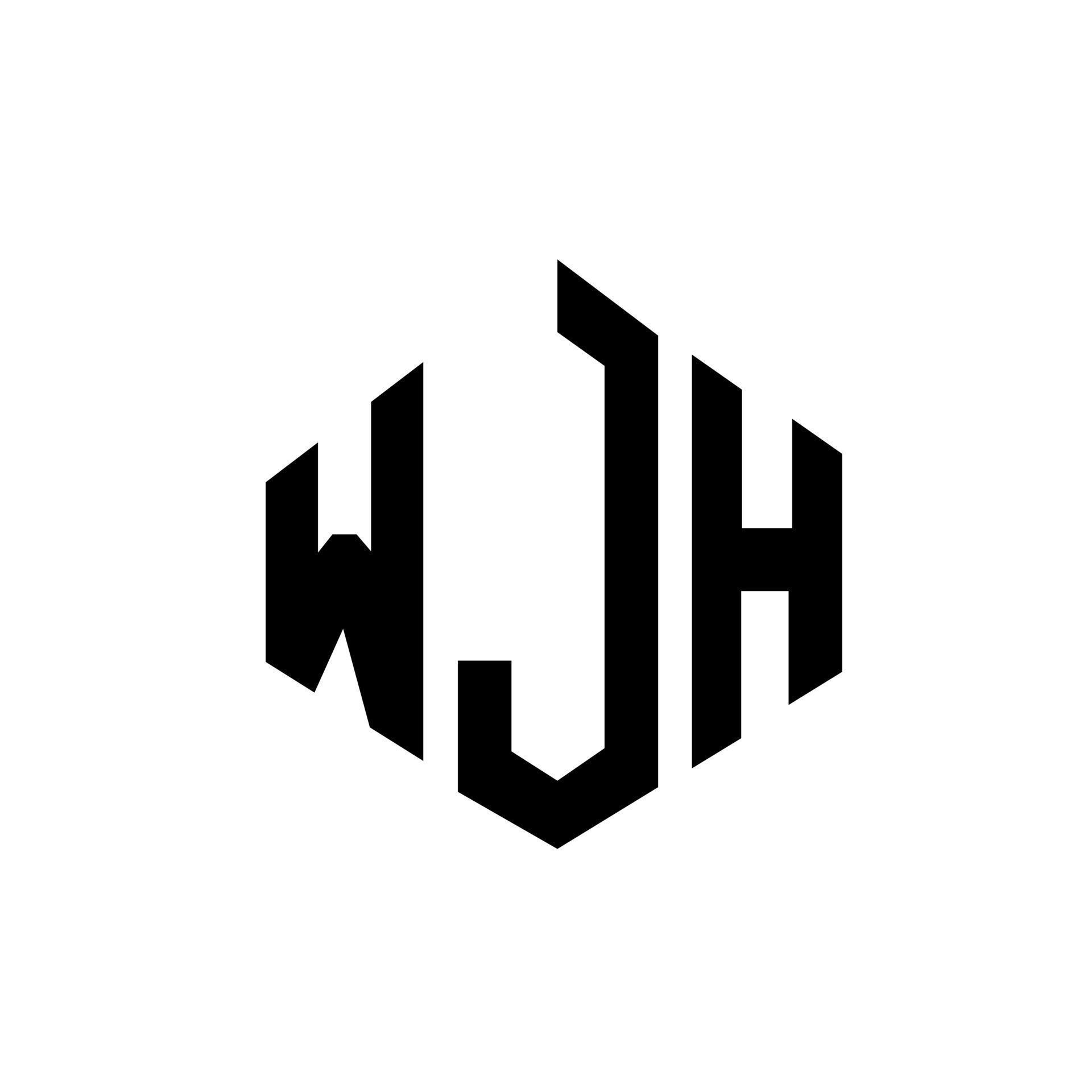 WJH letter logo design with polygon shape. WJH polygon and cube shape logo design. WJH hexagon ...