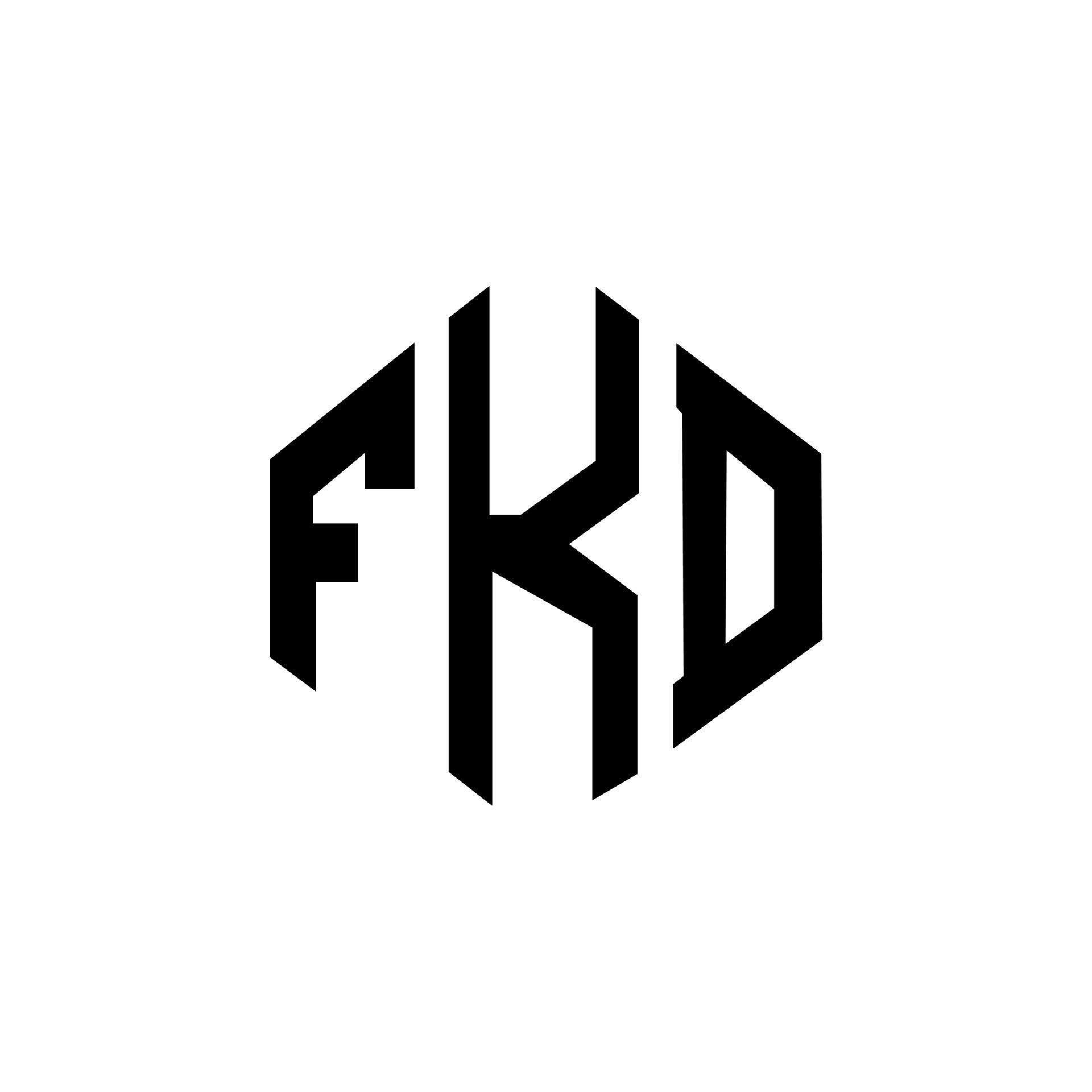 diseño de logotipo de letra fkd con forma de polígono. diseño de logotipo en forma de cubo y ...
