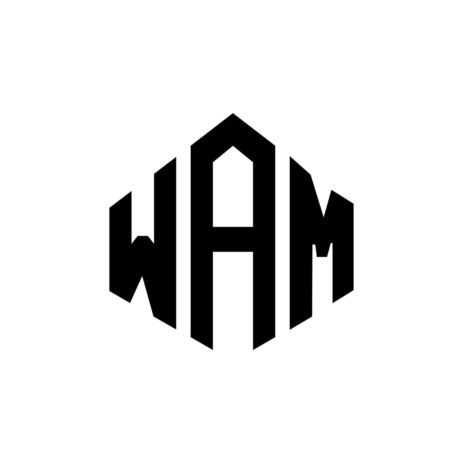 WAM letter logo design with polygon shape. WAM polygon and cube shape logo design. WAM hexagon ...