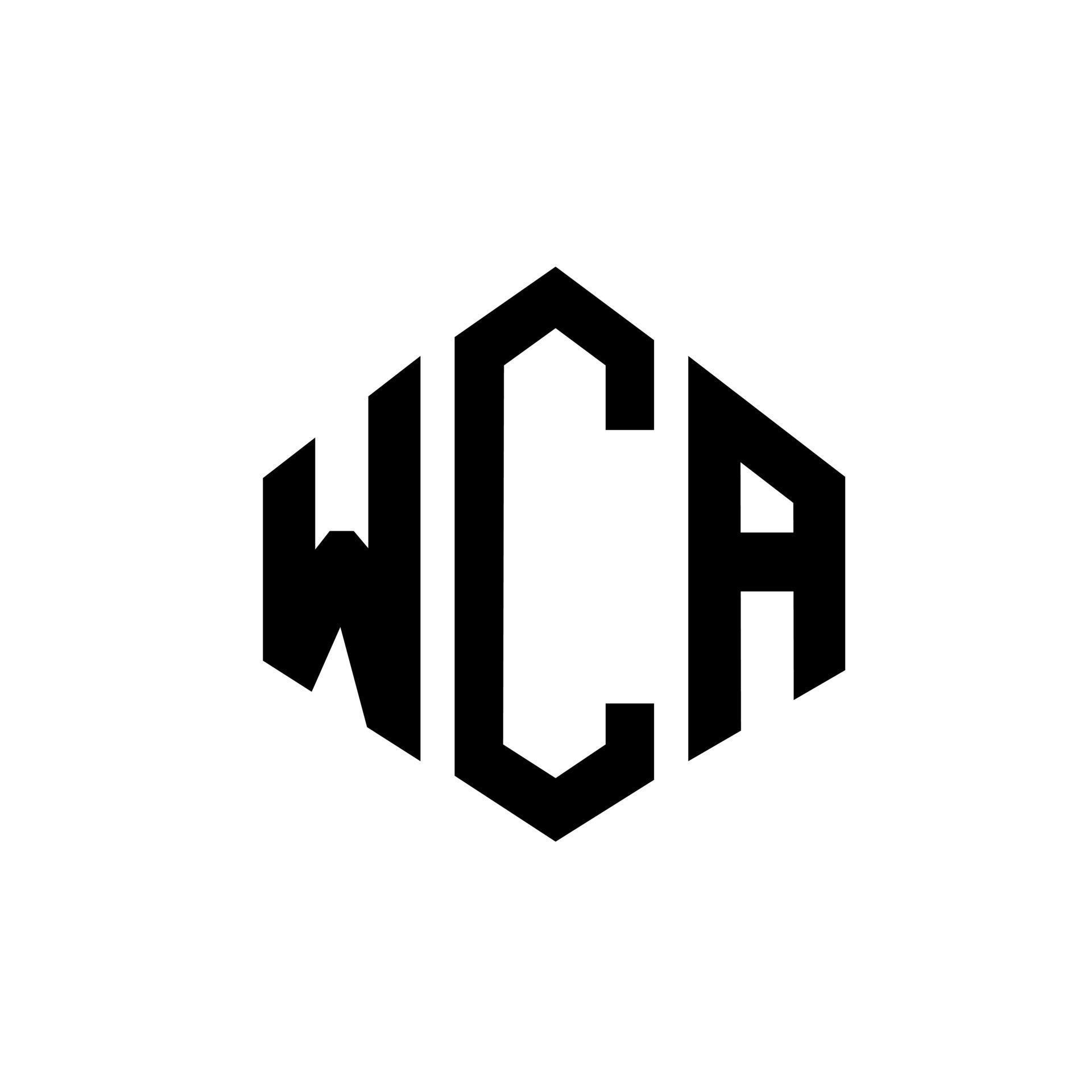 diseño de logotipo de letra wca con forma de polígono. diseño de logotipo en forma de cubo y ...