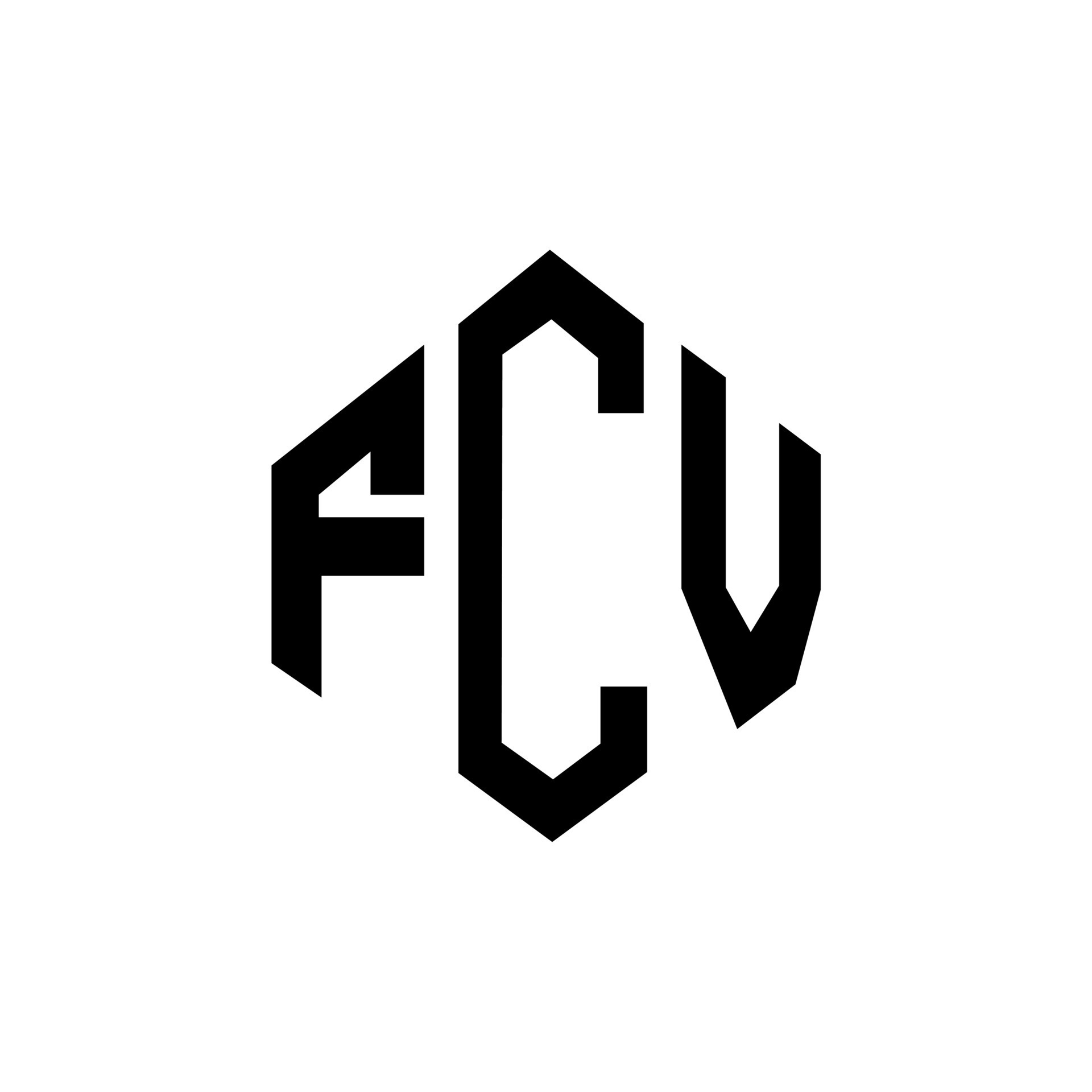 diseño de logotipo de letra fcv con forma de polígono. diseño de logotipo en forma de cubo y ...