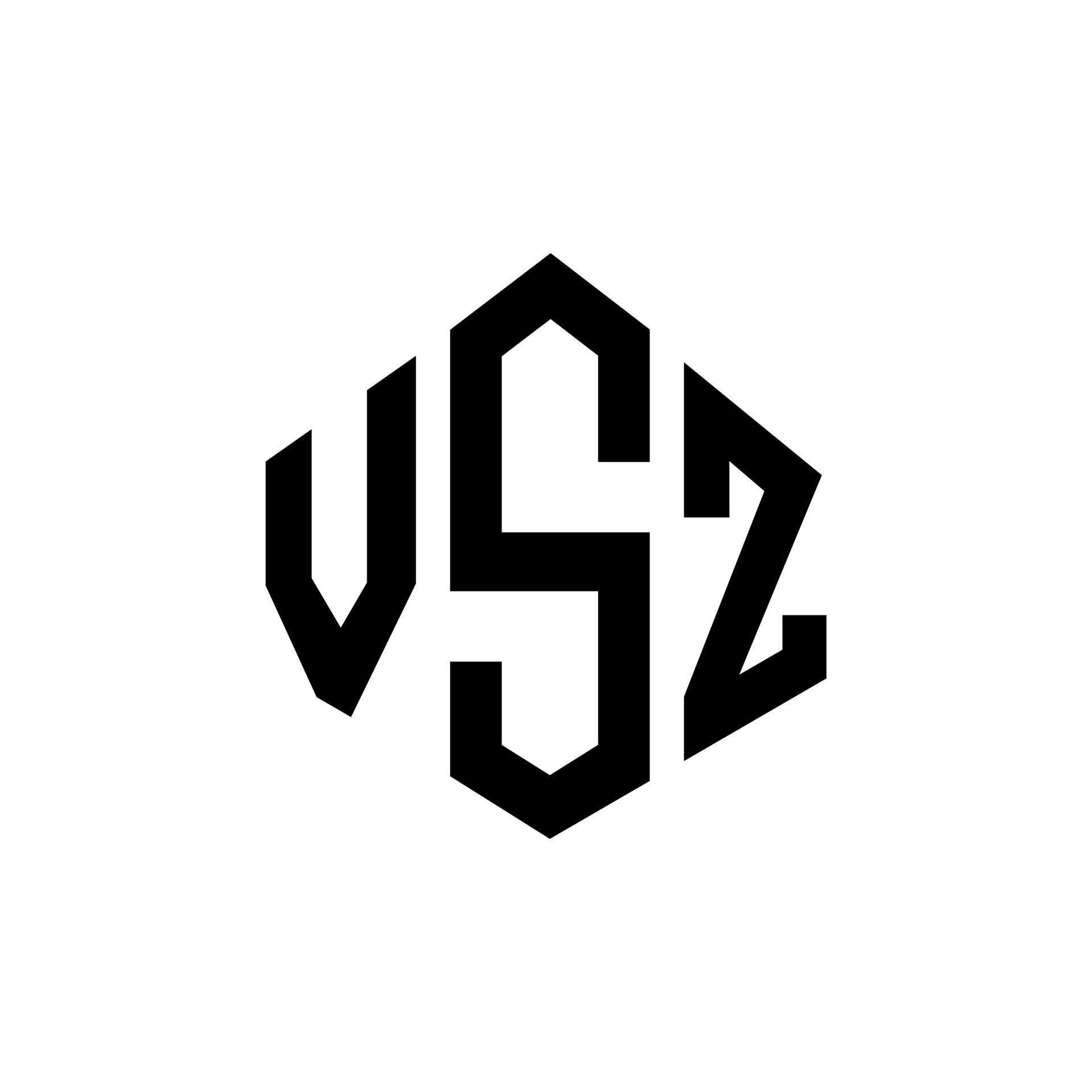 VSZ letter logo design with polygon shape. VSZ polygon and cube shape logo design. VSZ hexagon ...