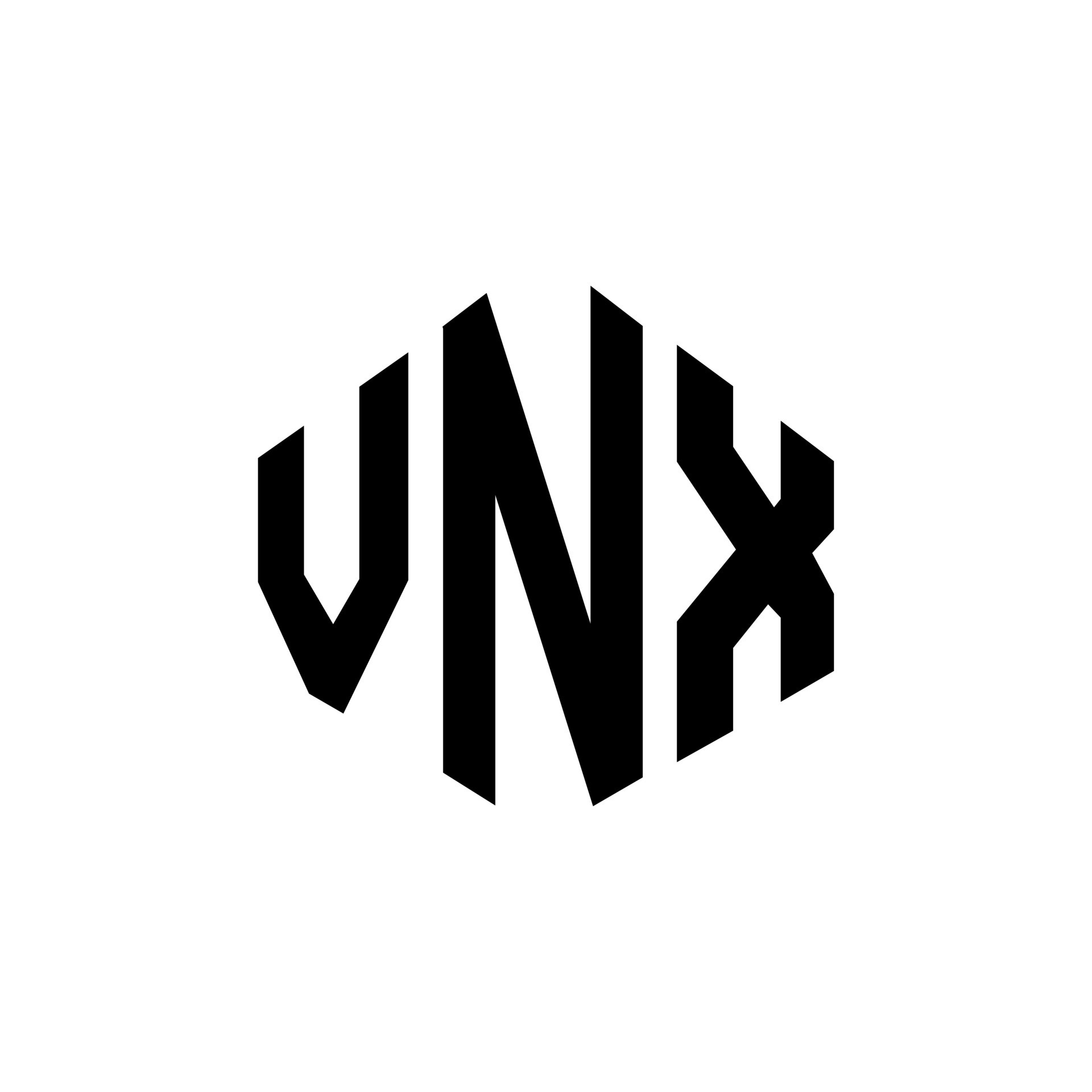 diseño de logotipo de letra vnx con forma de polígono. diseño de logotipo en forma de cubo y ...