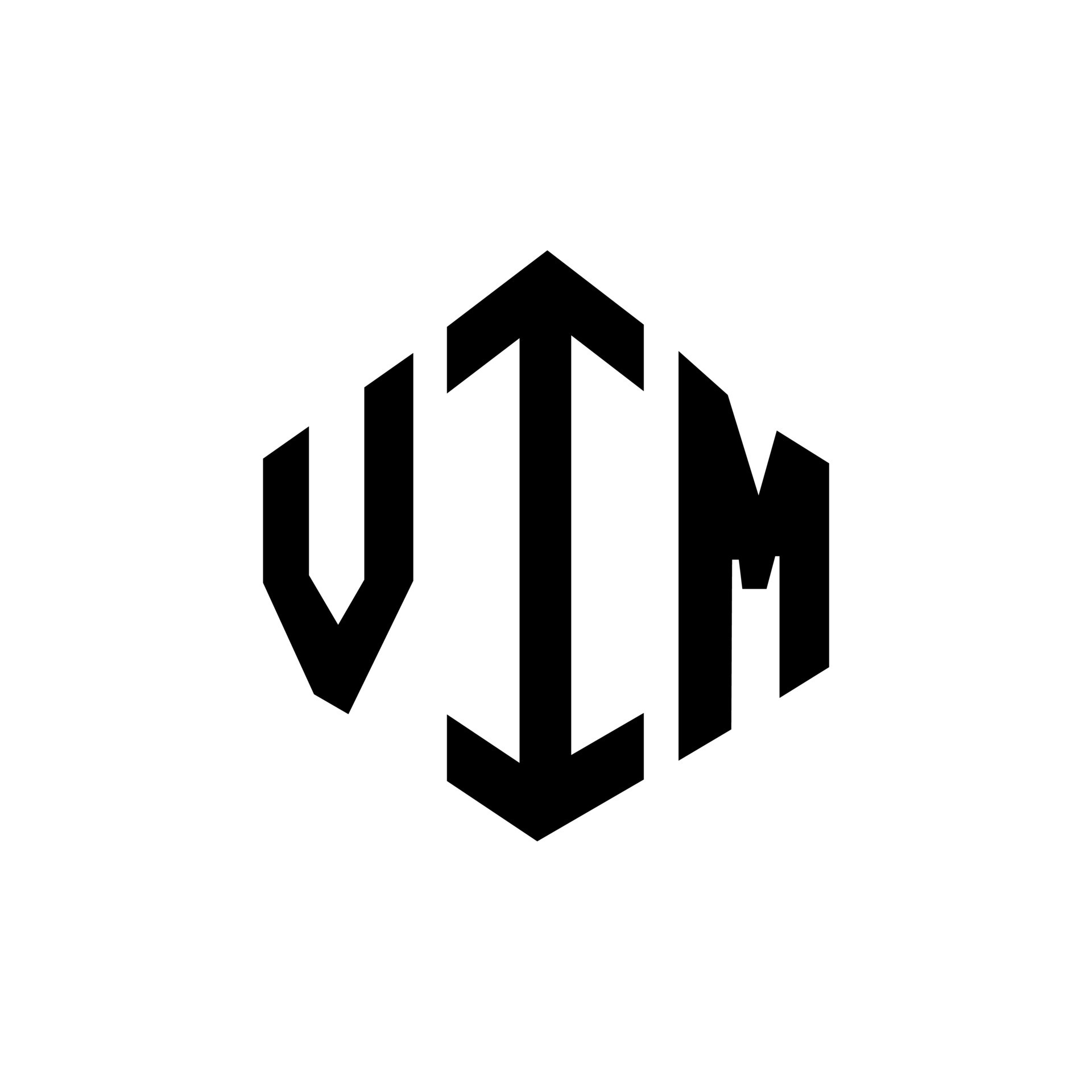 VIM letter logo design with polygon shape. VIM polygon and cube shape logo design. VIM hexagon ...