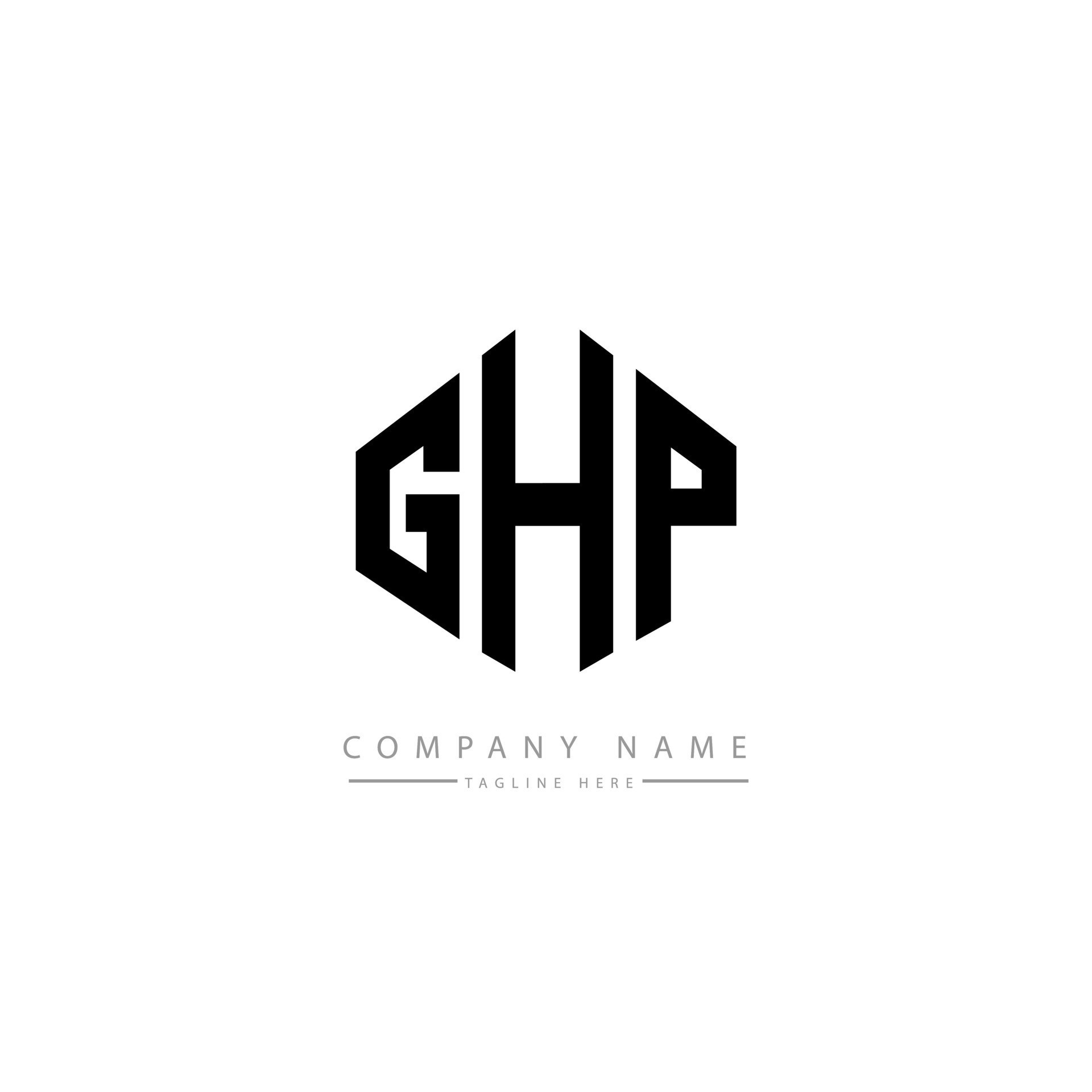 diseño de logotipo de letra ghp con forma de polígono. diseño de logotipo en forma de cubo y ...