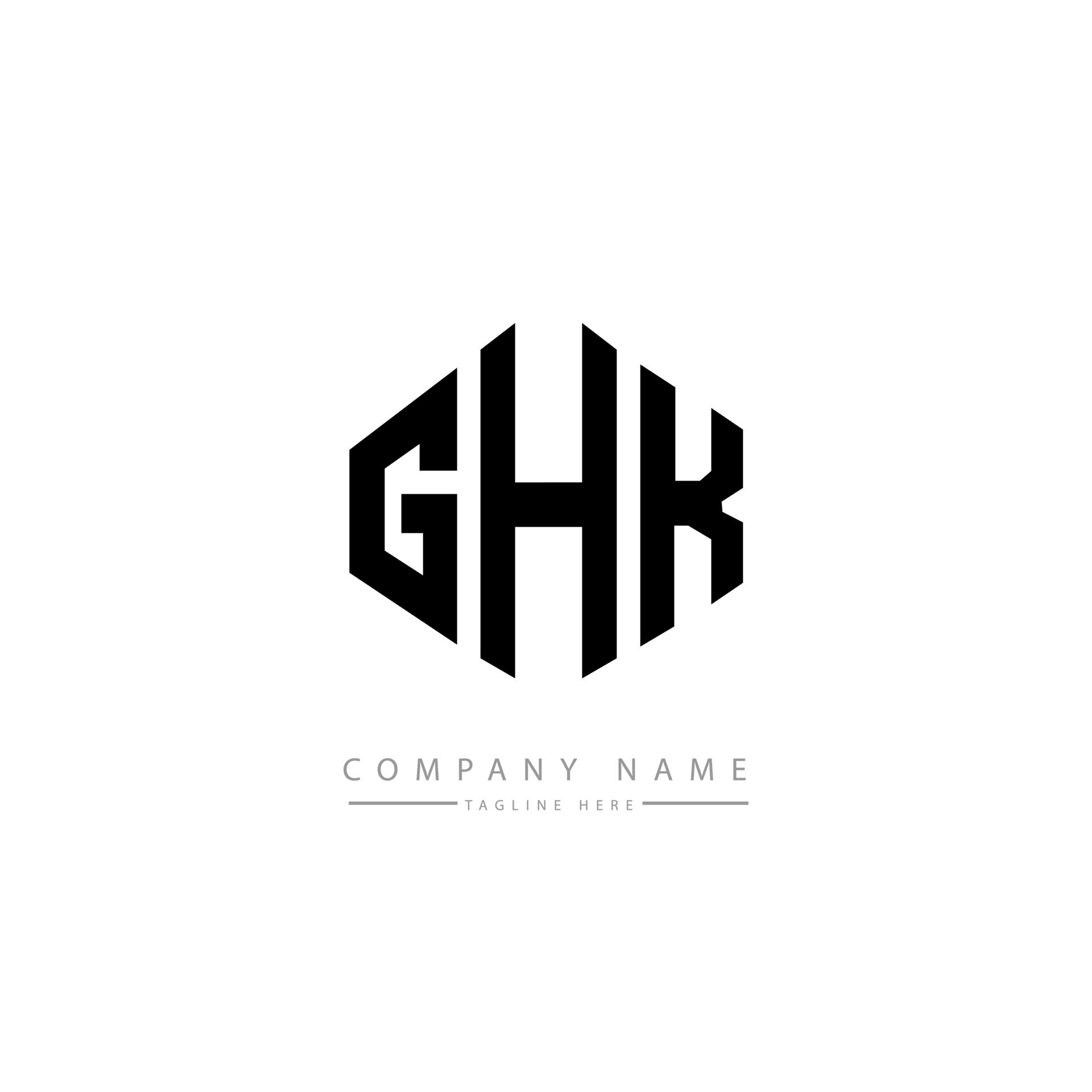 diseño de logotipo de letra ghk con forma de polígono. diseño de logotipo en forma de cubo y ...