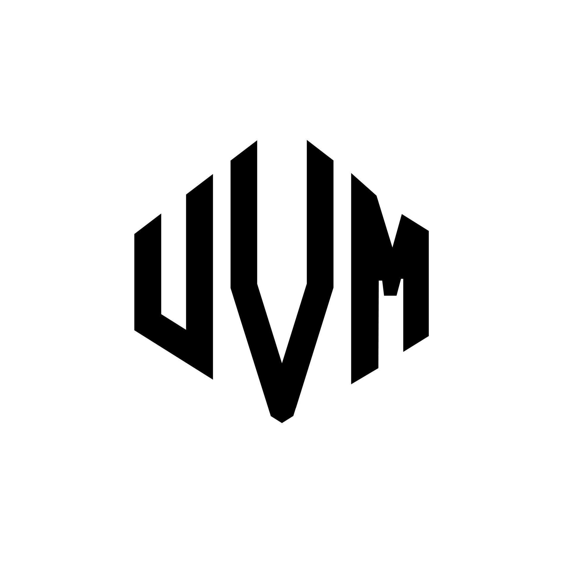 diseño de logotipo de letra uvm con forma de polígono. diseño de logotipo en forma de cubo y ...