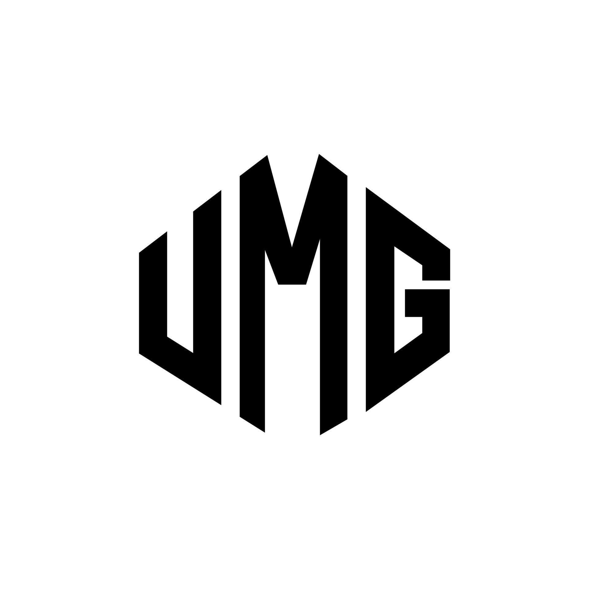 diseño de logotipo de letra umg con forma de polígono. diseño de logotipo en forma de cubo y ...