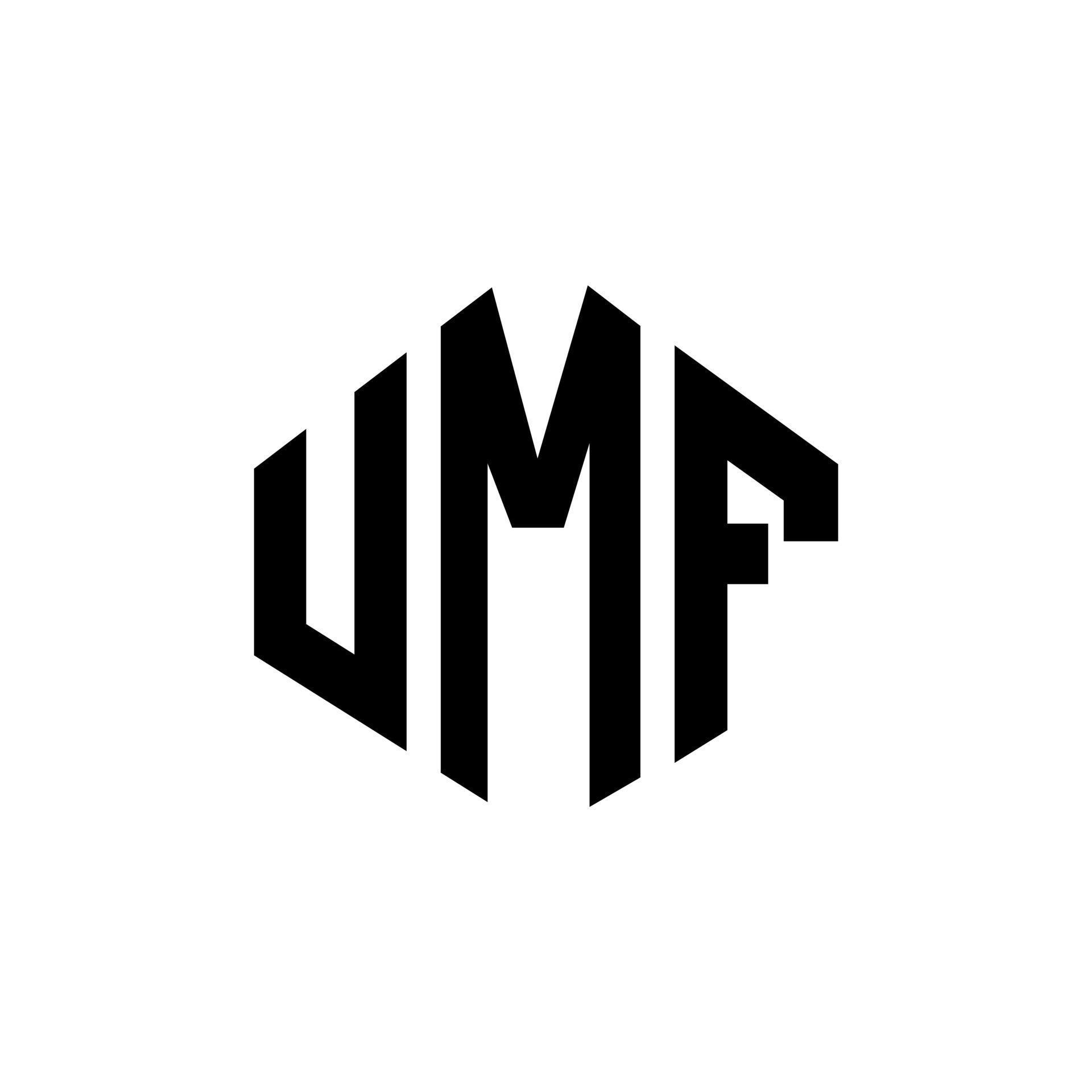 diseño de logotipo de letra umf con forma de polígono. diseño de logotipo en forma de cubo y ...