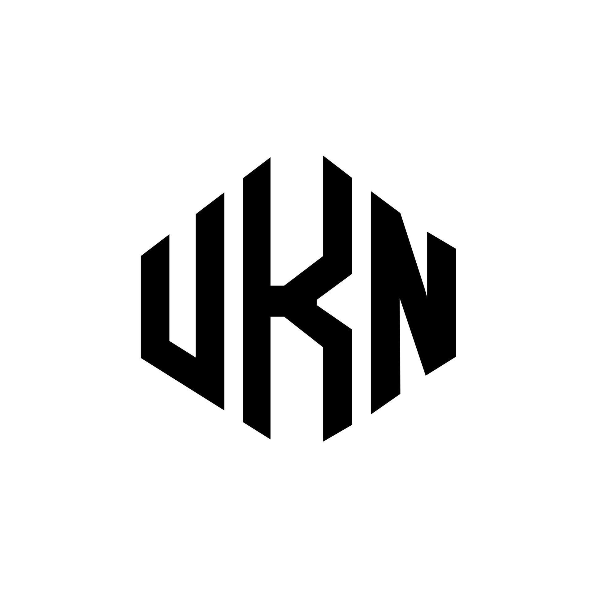 UKN letter logo design with polygon shape. UKN polygon and cube shape logo design. UKN hexagon ...