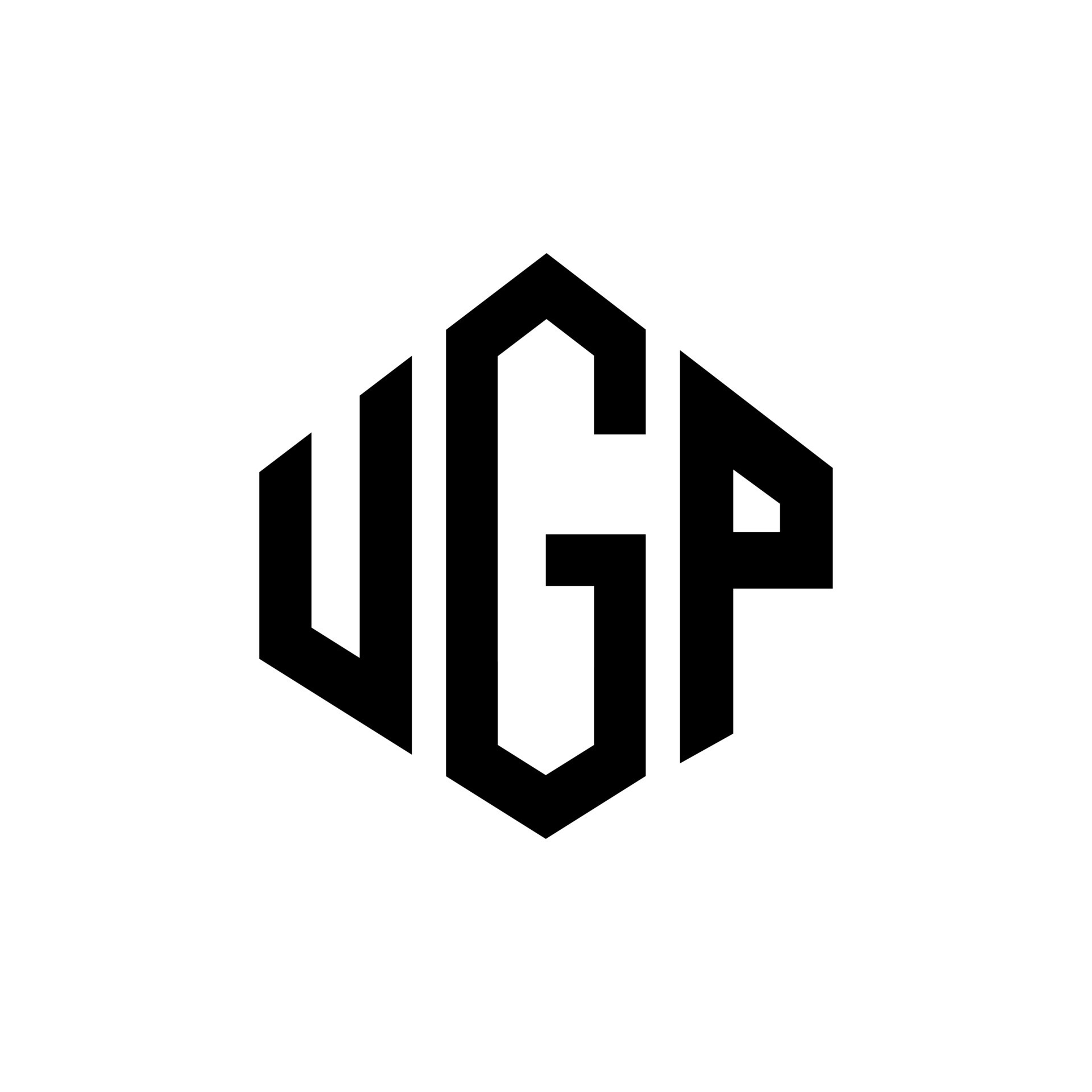 diseño de logotipo de letra ugp con forma de polígono. diseño de logotipo de forma de cubo y ...