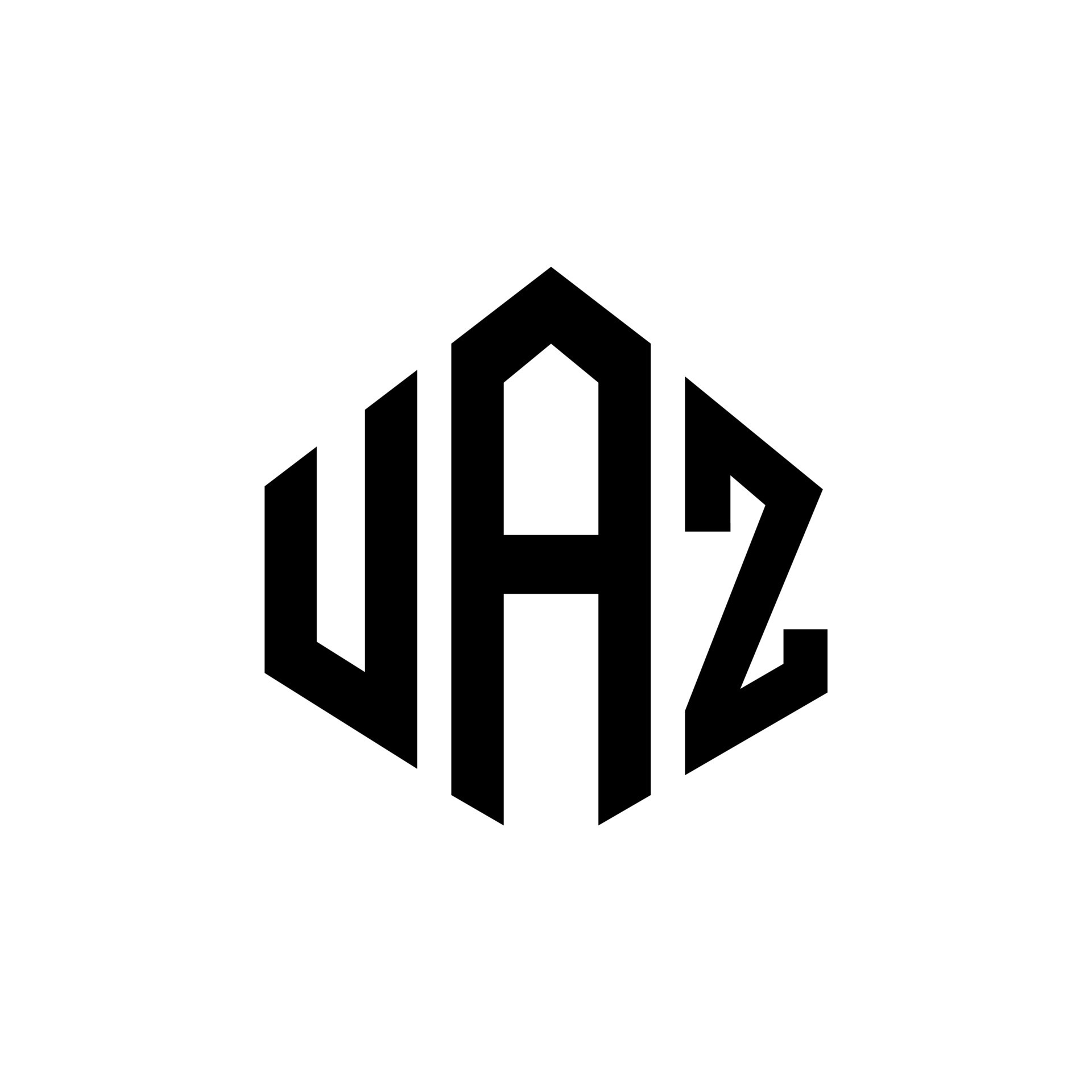 UAZ letter logo design with polygon shape. UAZ polygon and cube shape logo design. UAZ hexagon ...