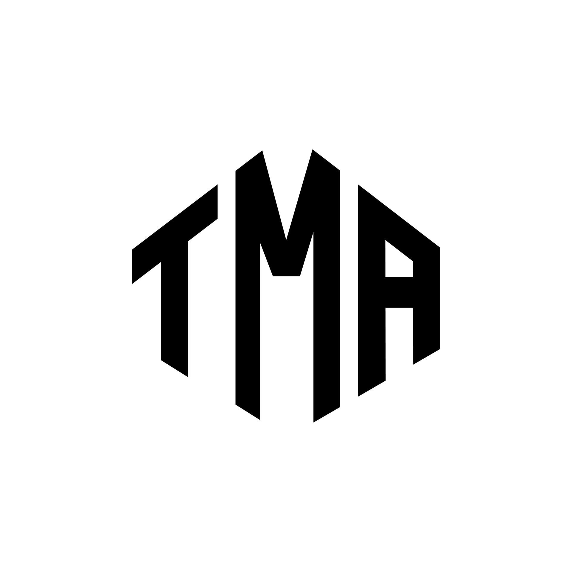 diseño de logotipo de letra tma con forma de polígono. diseño de logotipo en forma de cubo y ...