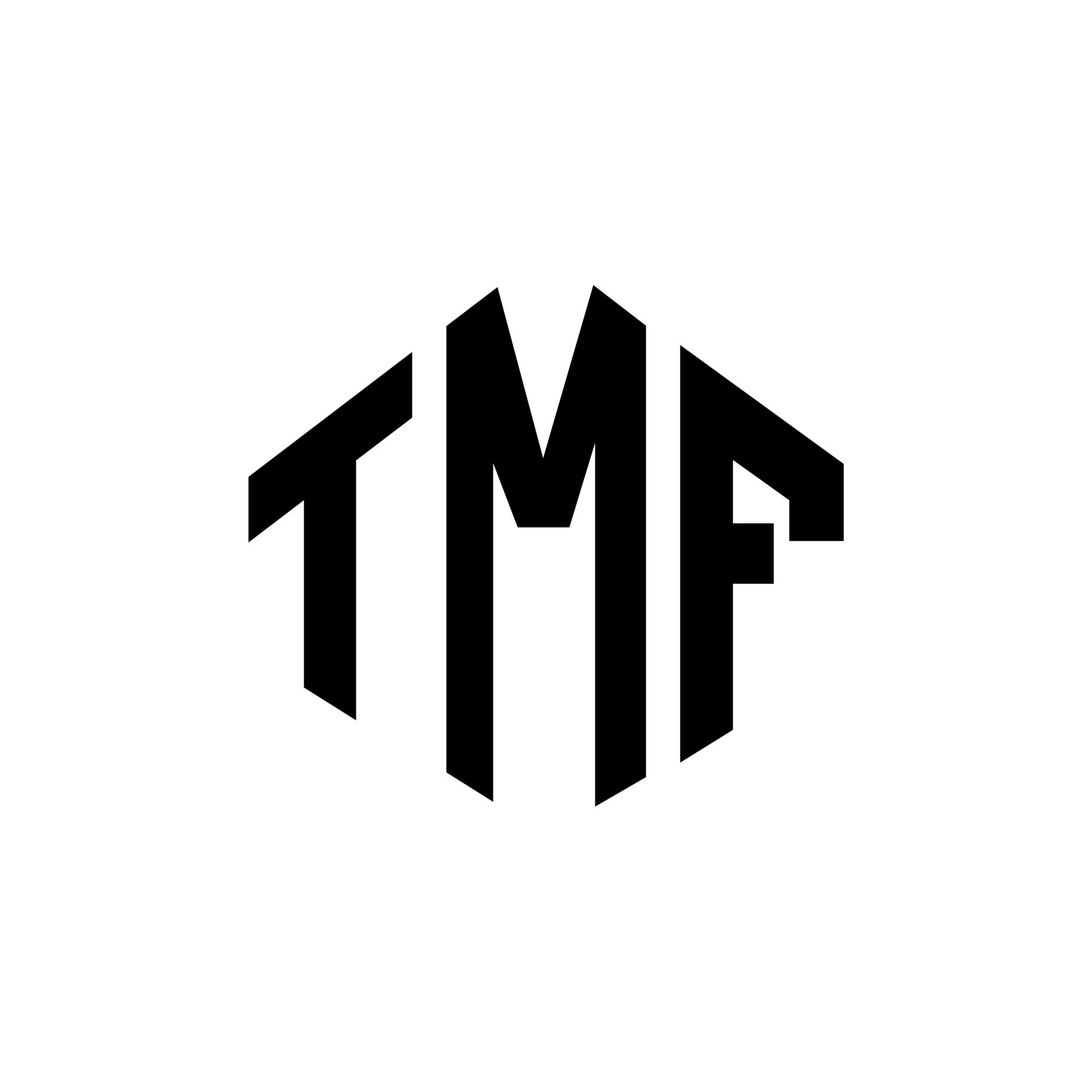 diseño de logotipo de letra tmf con forma de polígono. diseño de logotipo en forma de cubo y ...