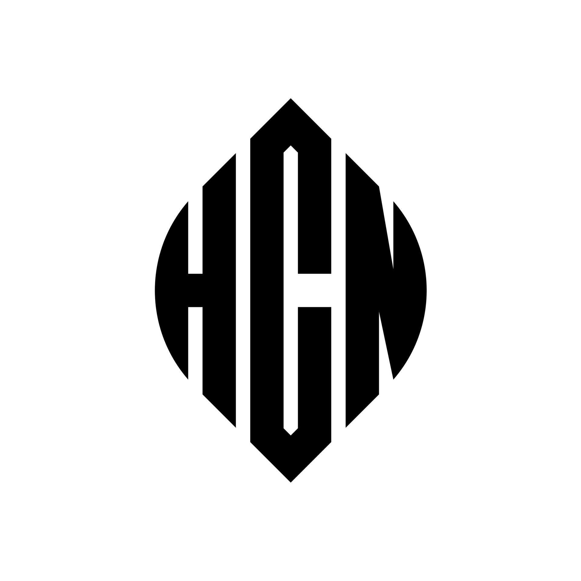 diseño de logotipo de letra de círculo hcn con forma de círculo y elipse. hcn letras elipses con ...