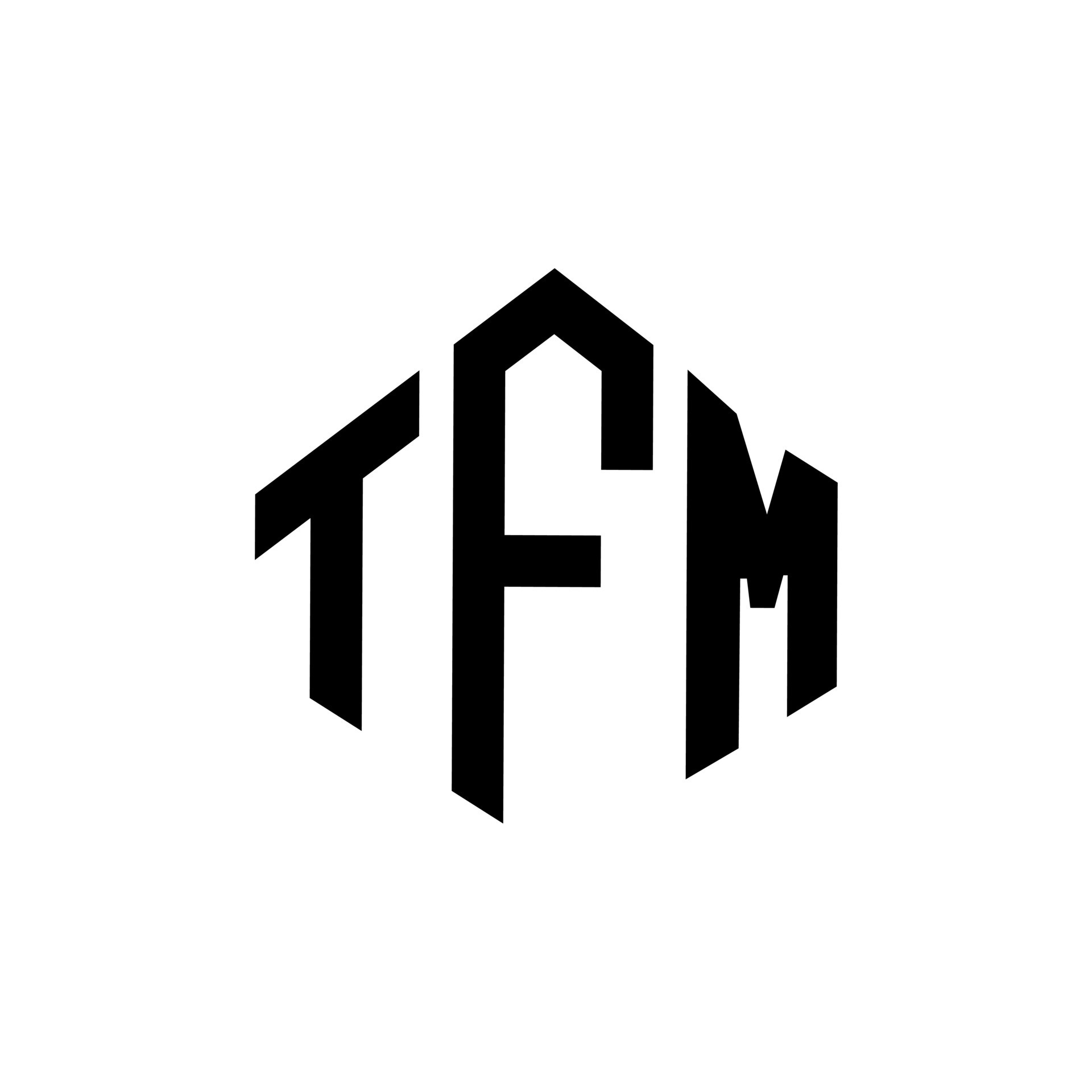 diseño de logotipo de letra tfm con forma de polígono. diseño de logotipo en forma de cubo y ...