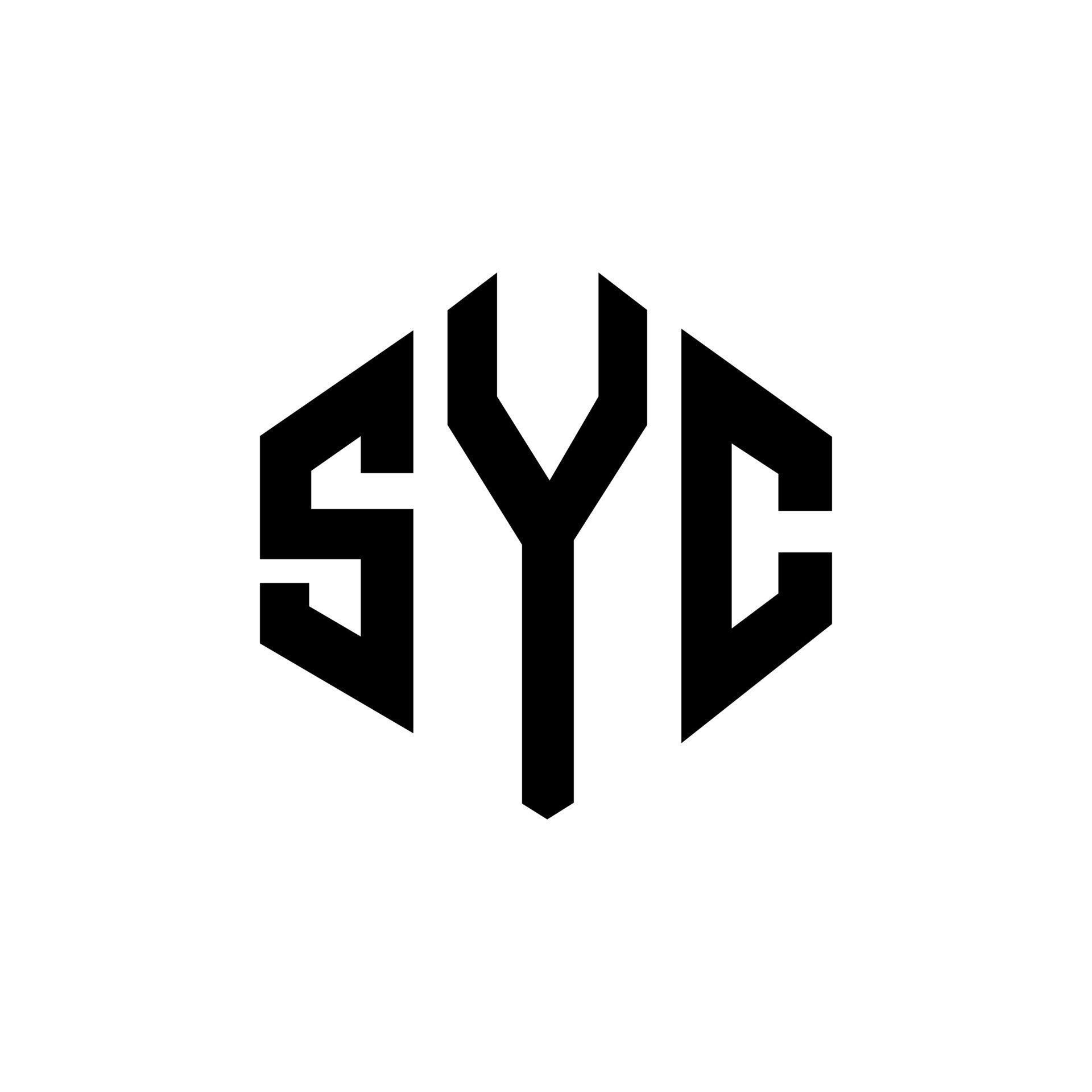 diseño de logotipo de letra syc con forma de polígono. diseño de logotipo en forma de cubo y ...