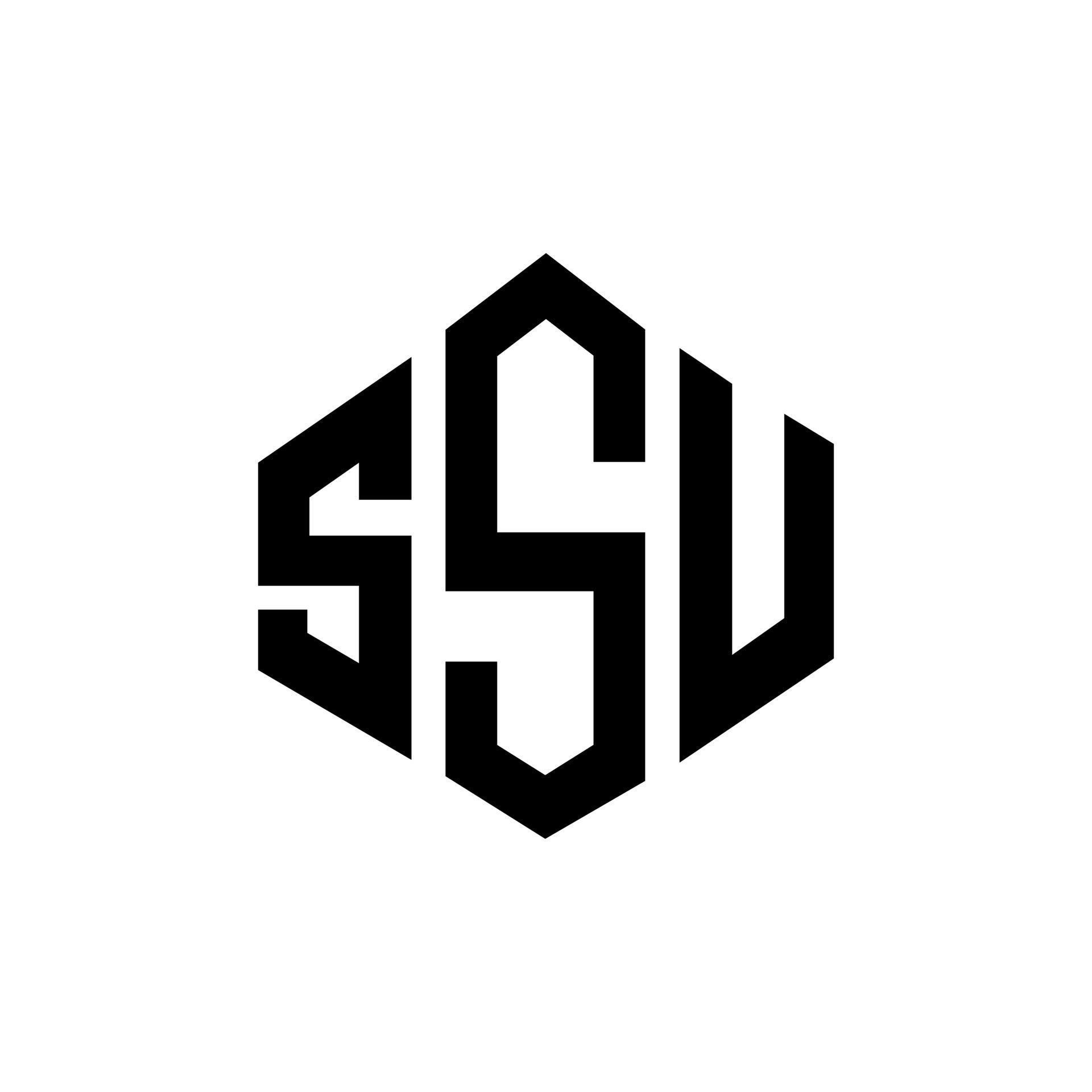 diseño de logotipo de letra ssu con forma de polígono. diseño de logotipo en forma de cubo y ...
