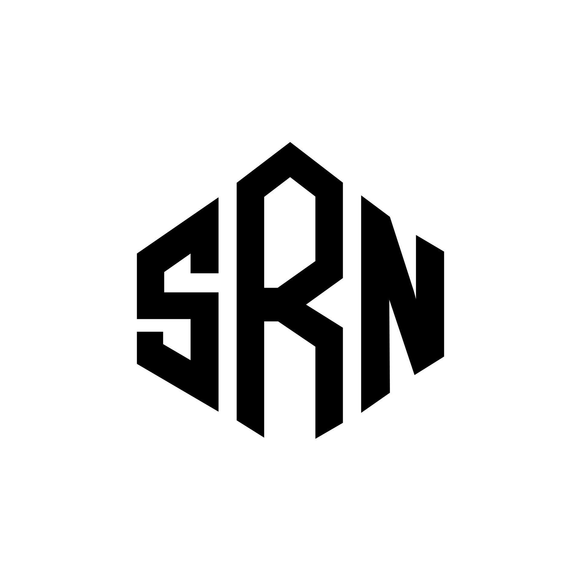diseño de logotipo de letra srn con forma de polígono. diseño de logotipo en forma de cubo y ...