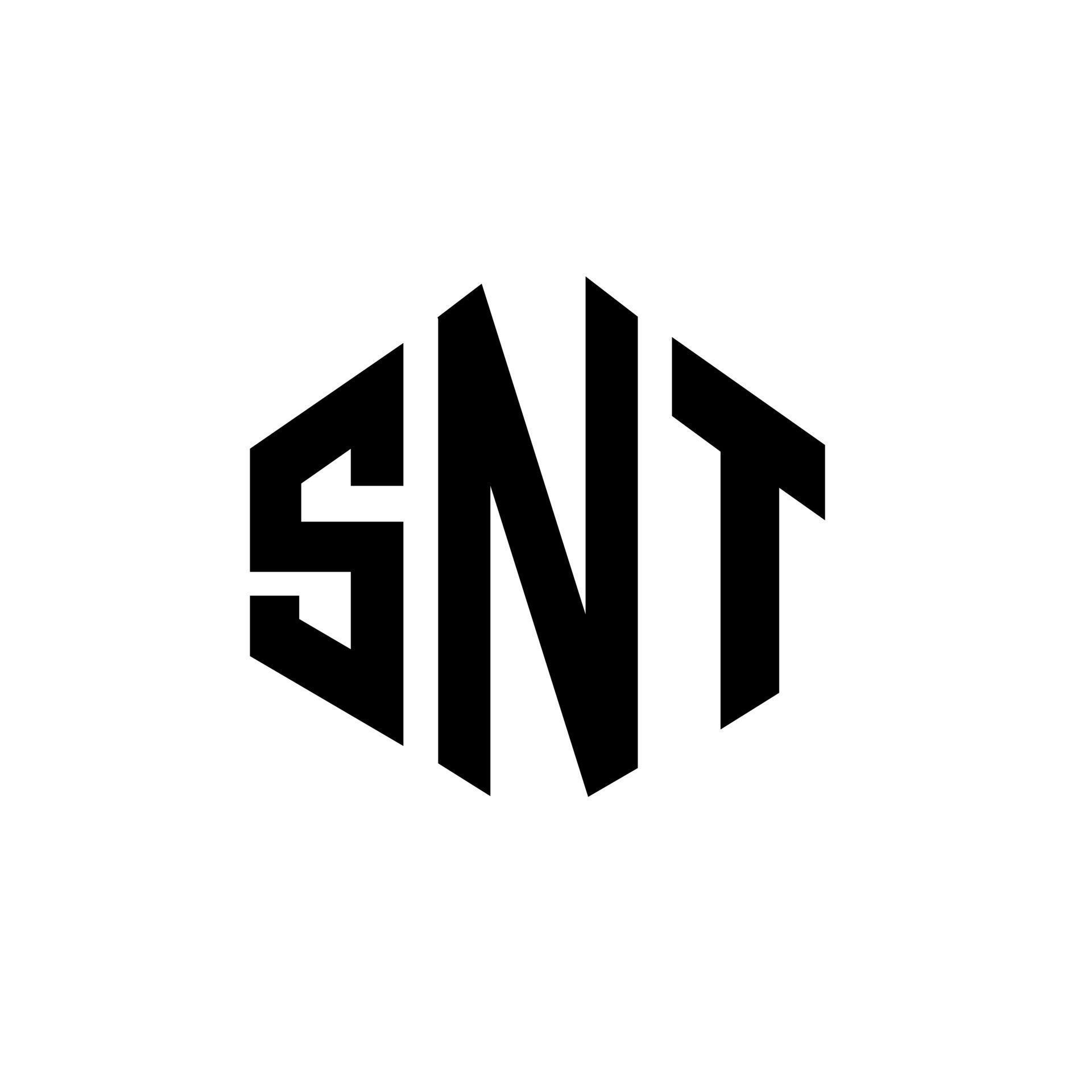 diseño de logotipo de letra snt con forma de polígono. diseño de logotipo en forma de cubo y ...