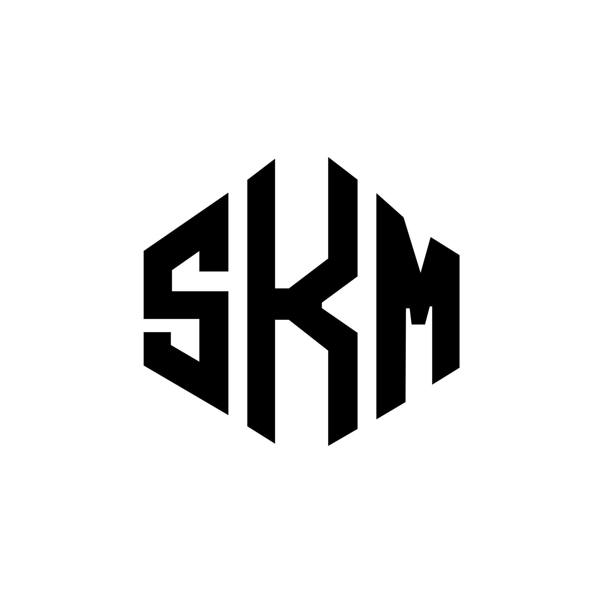 diseño de logotipo de letra skm con forma de polígono. diseño de logotipo en forma de cubo y ...