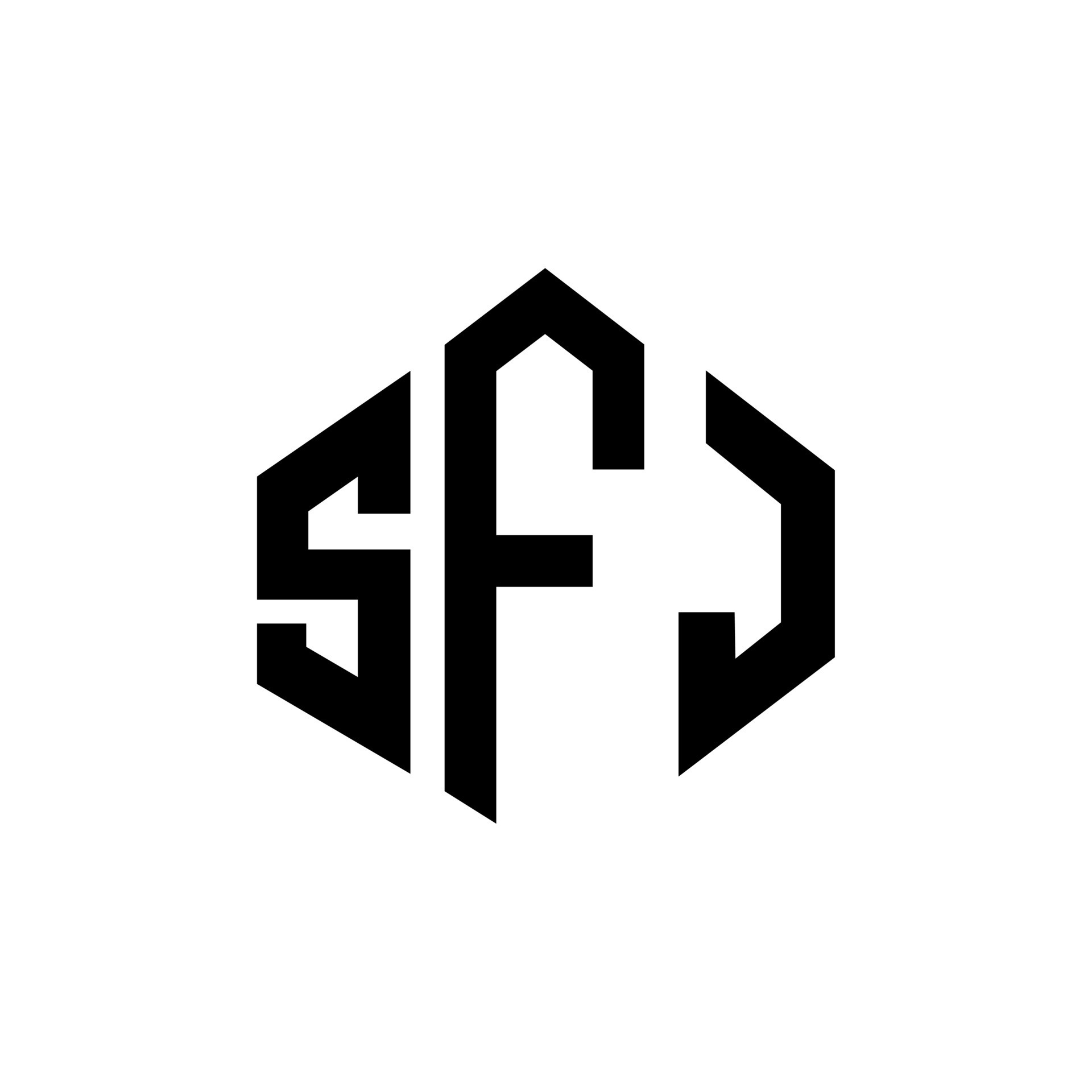 SFJ letter logo design with polygon shape. SFJ polygon and cube shape logo design. SFJ hexagon ...