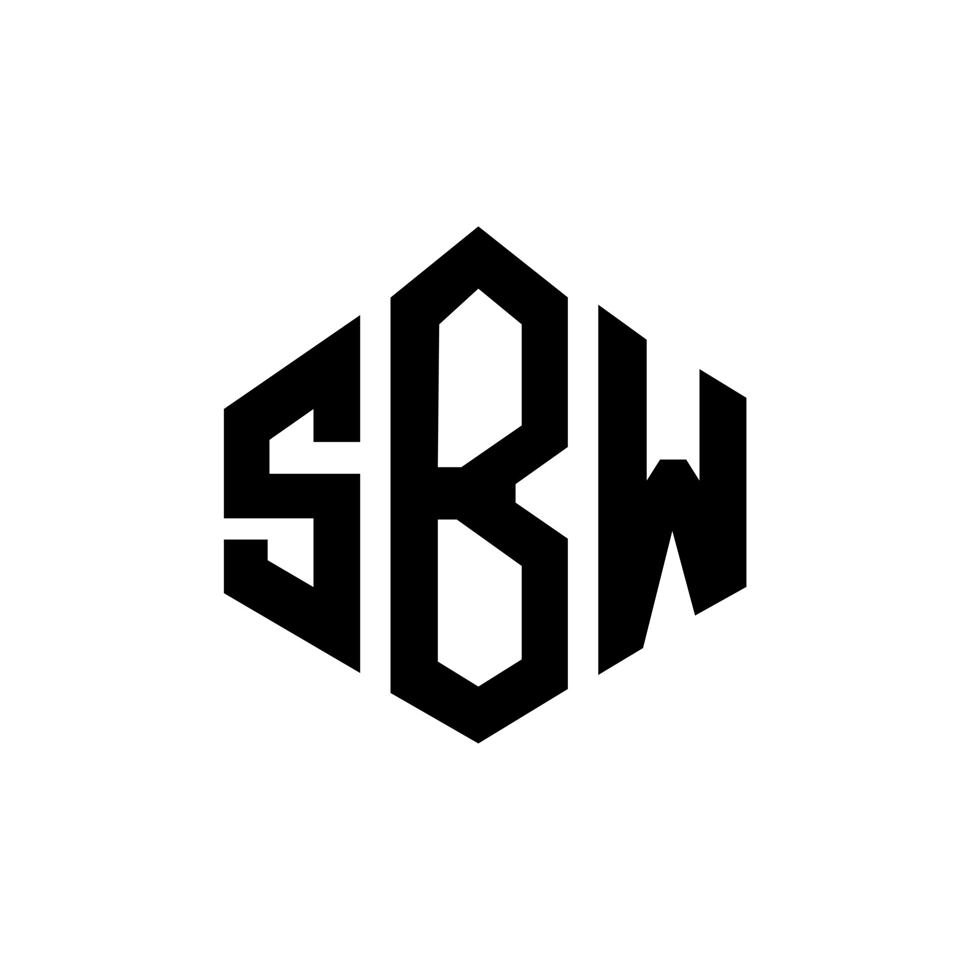 diseño de logotipo de letra sbw con forma de polígono. diseño de logotipo en forma de cubo y ...