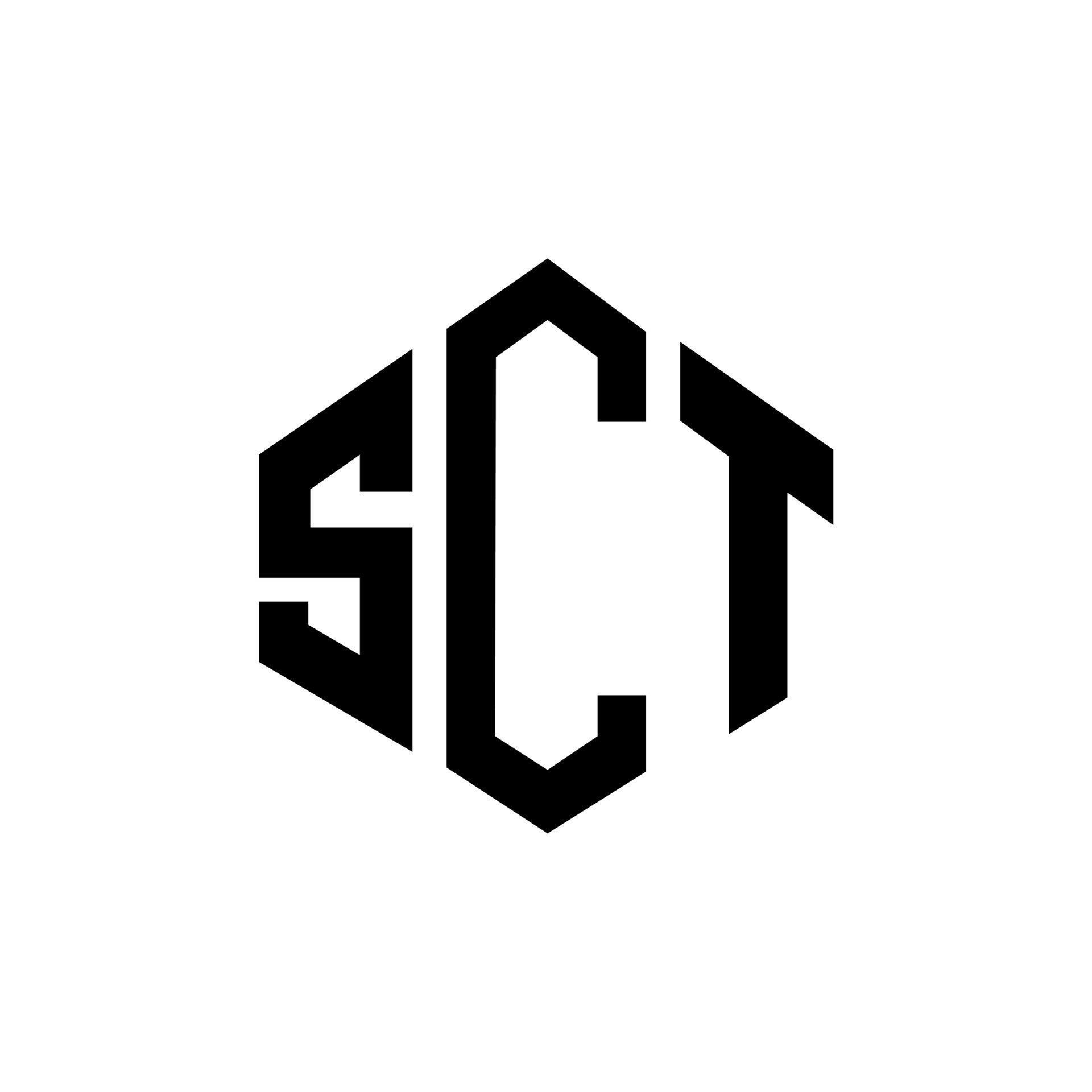 diseño de logotipo de letra sct con forma de polígono. diseño de logotipo de forma de cubo y ...