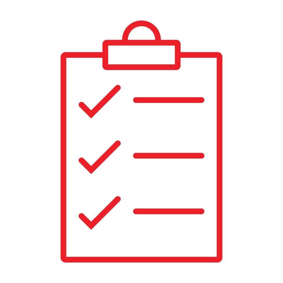 eps10 red vector checklist or document line art icon in simple flat ...