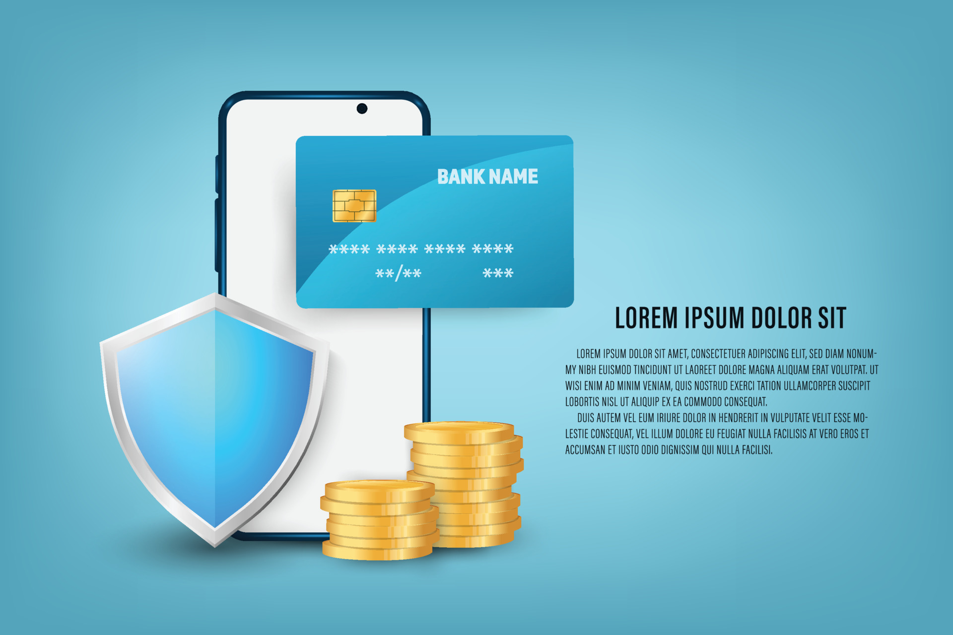 Vector Online Payment Security Transaction Via Credit Card Internet Banking Digital Protection