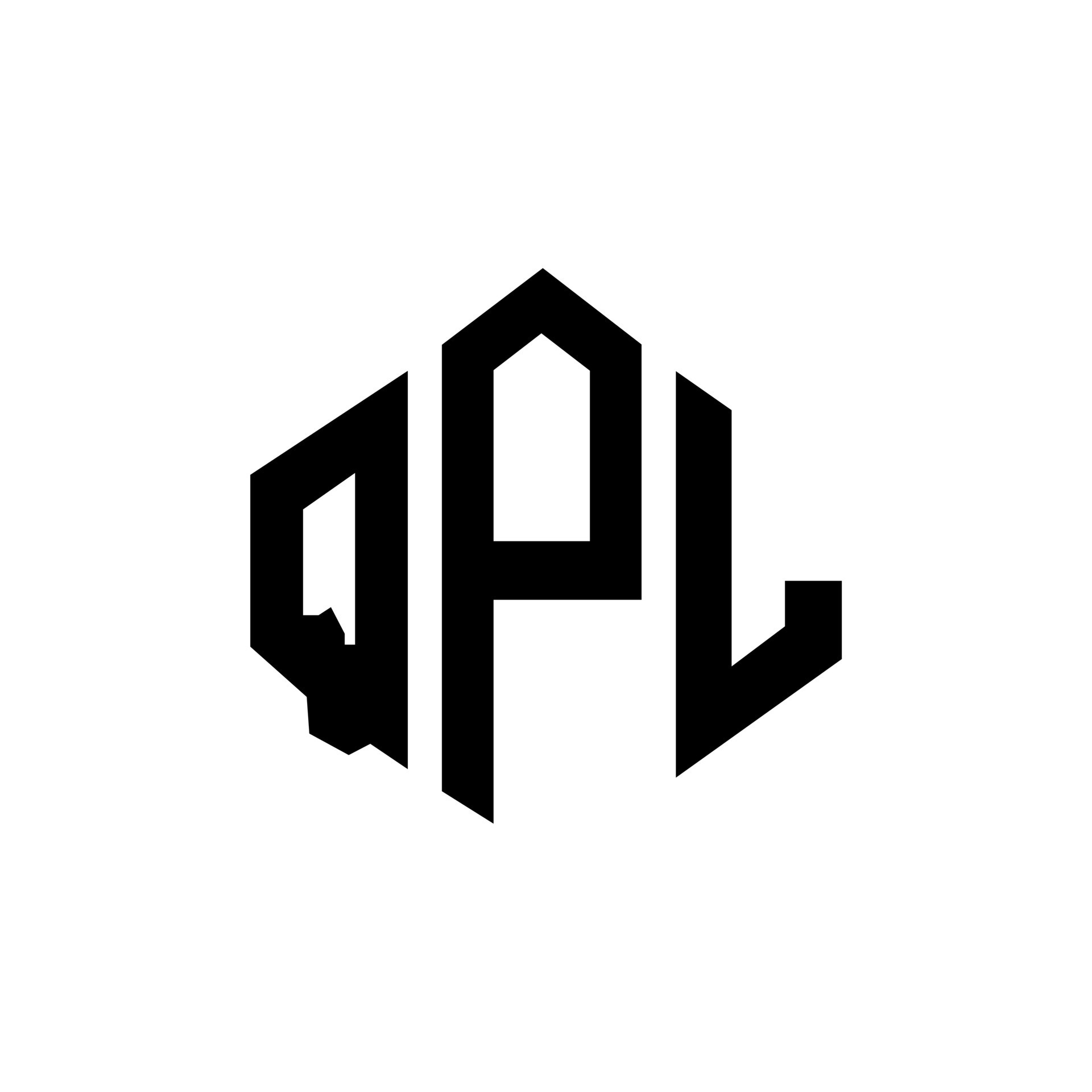 diseño de logotipo de letra qpl con forma de polígono. diseño de logotipo en forma de cubo y ...