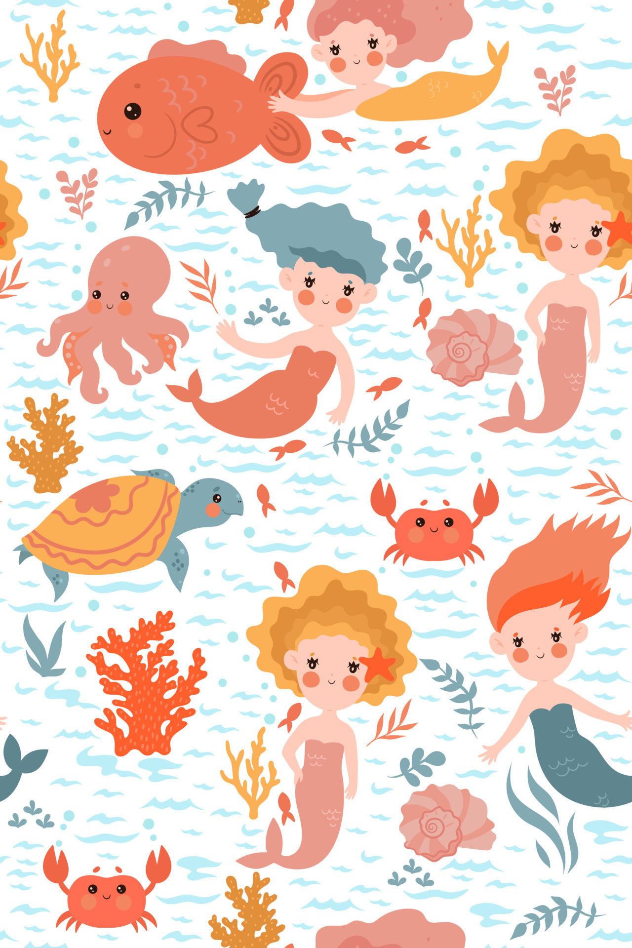 Seamless Pattern With Cute Mermaids Vector Graphics 9196261 Vector
