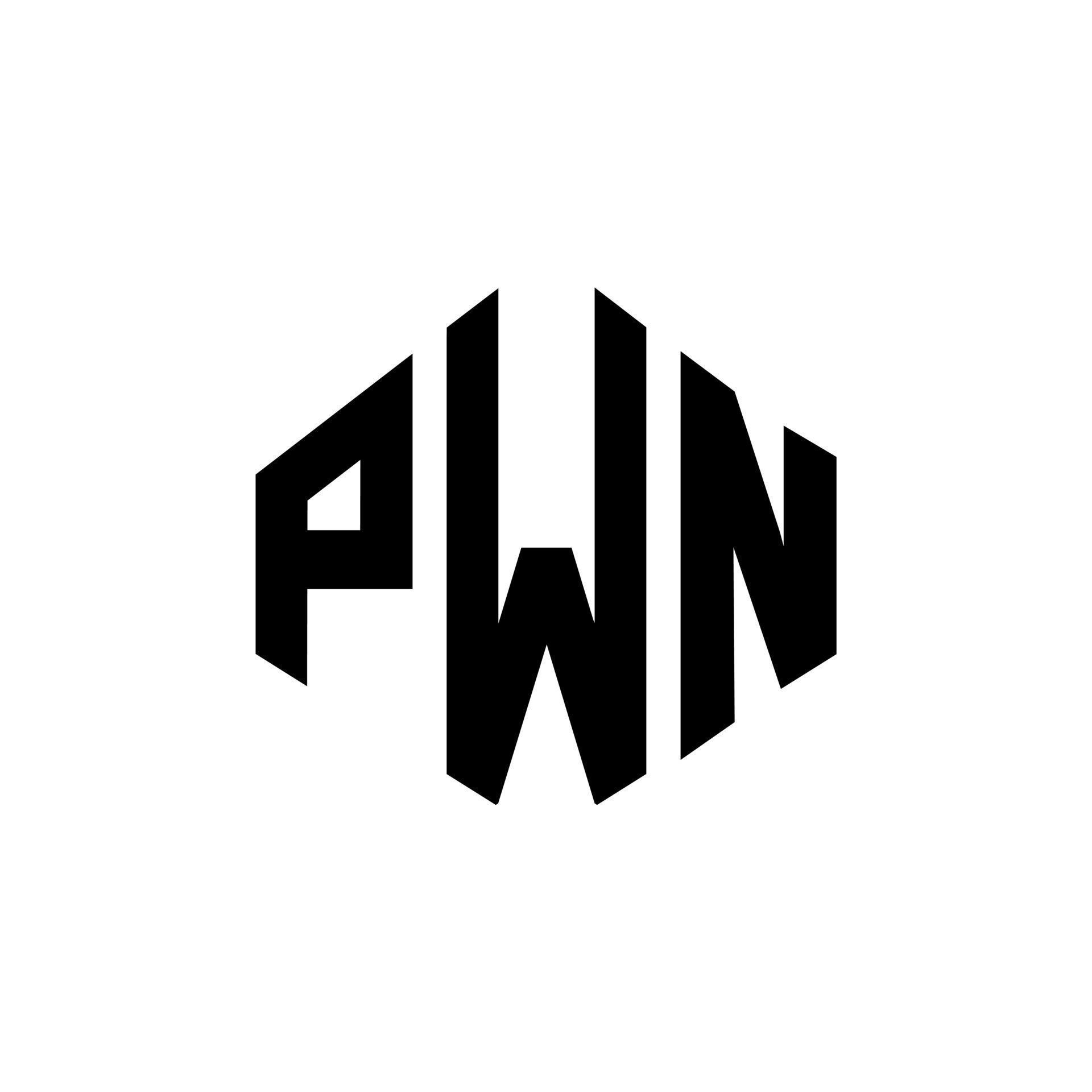 PWN letter logo design with polygon shape. PWN polygon and cube shape logo design. PWN hexagon ...