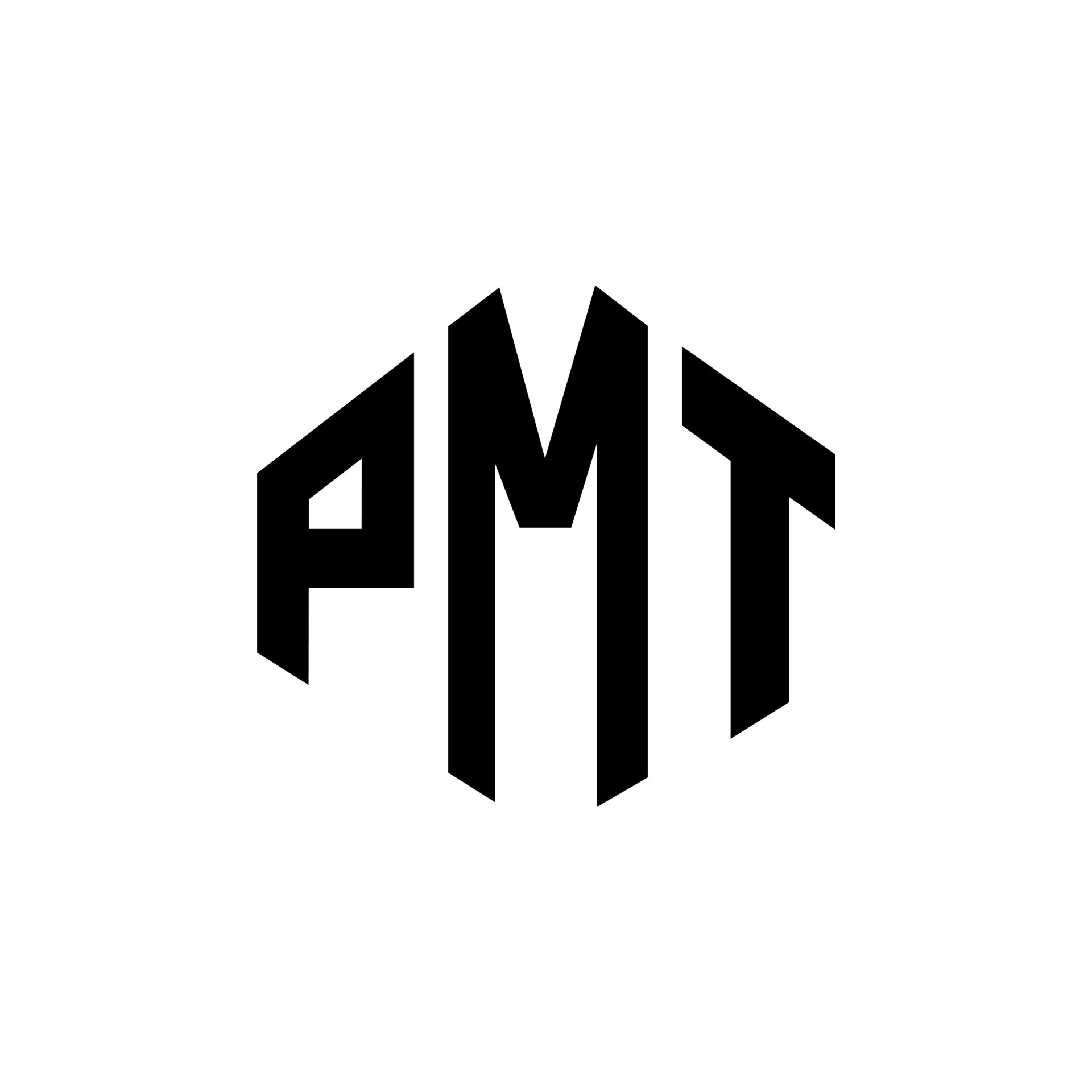 diseño de logotipo de letra pmt con forma de polígono. diseño de logotipo de forma de cubo y ...