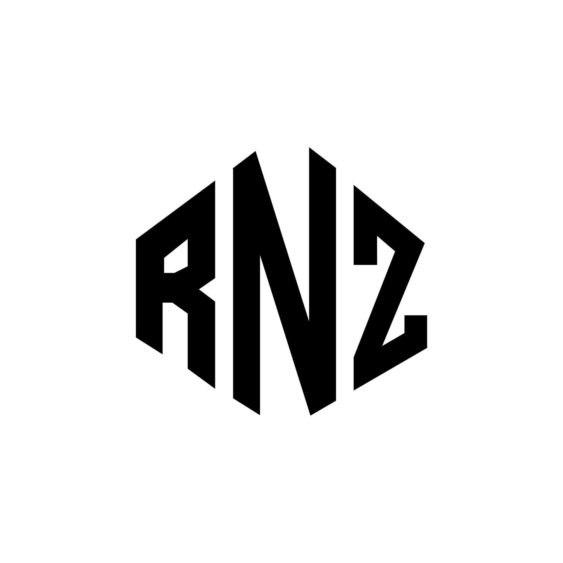 RNZ letter logo design with polygon shape. RNZ polygon and cube shape logo design. RNZ hexagon ...