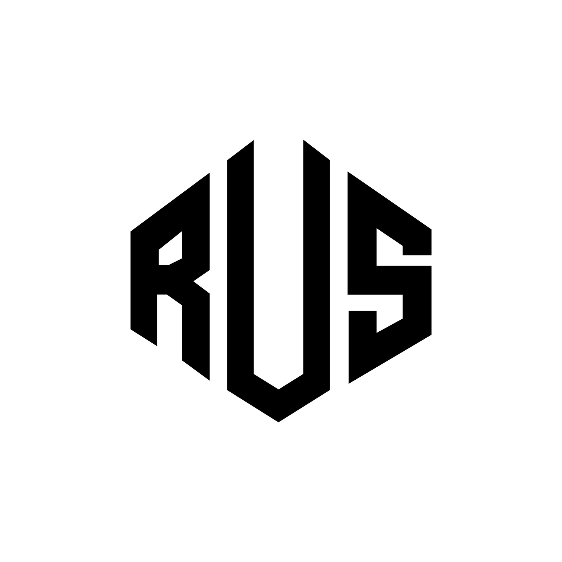 diseño de logotipo de letra rus con forma de polígono. diseño de logotipo en forma de polígono y ...