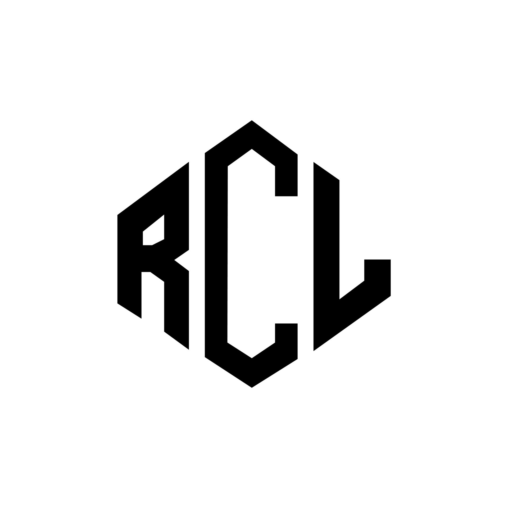 diseño de logotipo de letra rcl con forma de polígono. diseño de logotipo de forma de cubo y ...