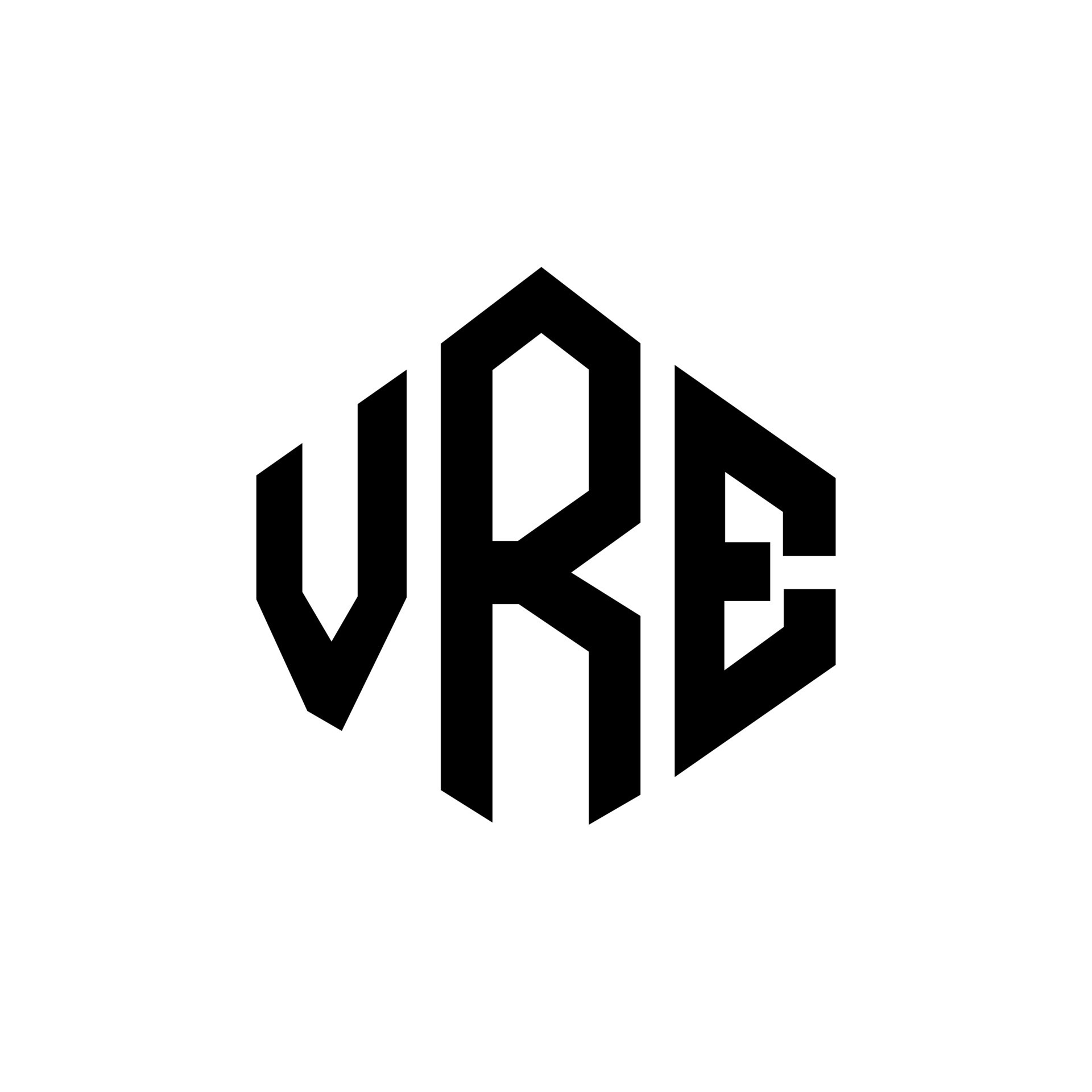 VRE letter logo design with polygon shape. VRE polygon and cube shape logo design. VRE hexagon ...