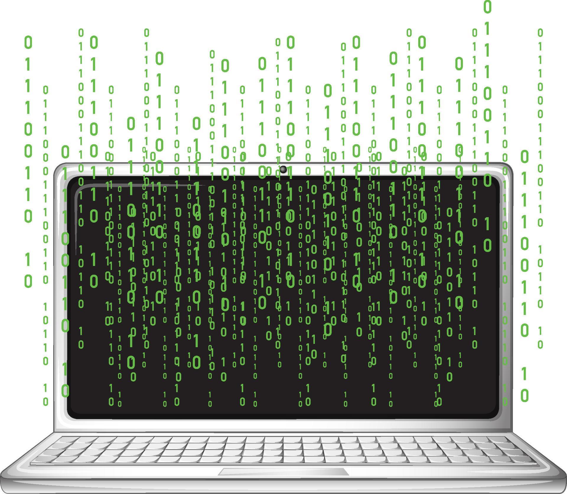 Laptop with binary code screen 9202708 Vector Art at Vecteezy