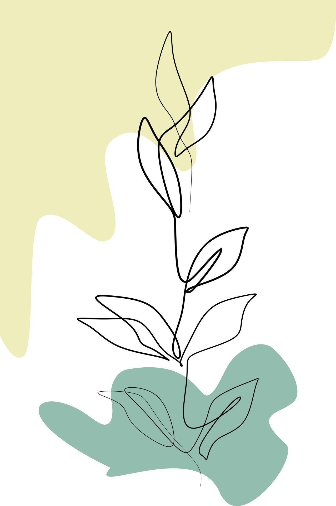 One Single Line Drawin Of Plant Vector Illustration Tropical Leaves