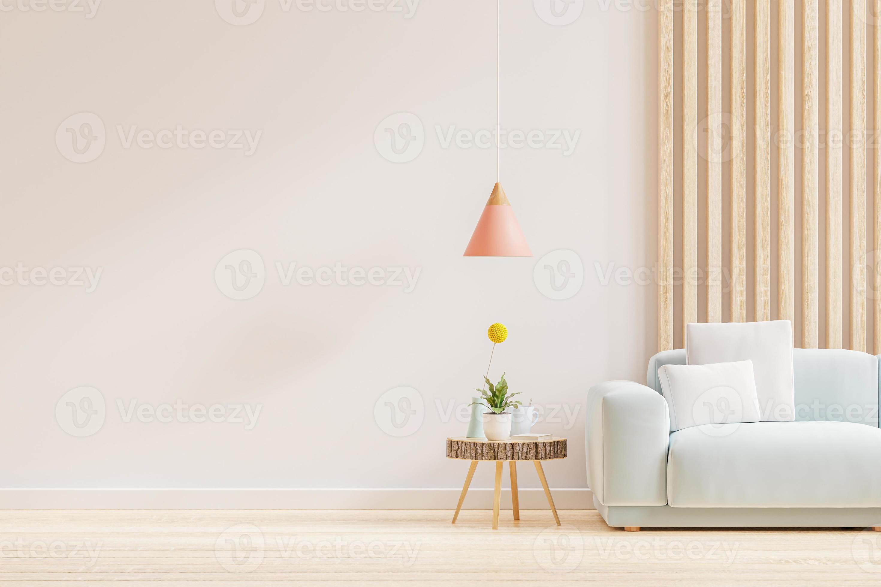 Empty living room with sofa and table on empty white wall background ... Empty living room with sofa and table on empty white wall background ...