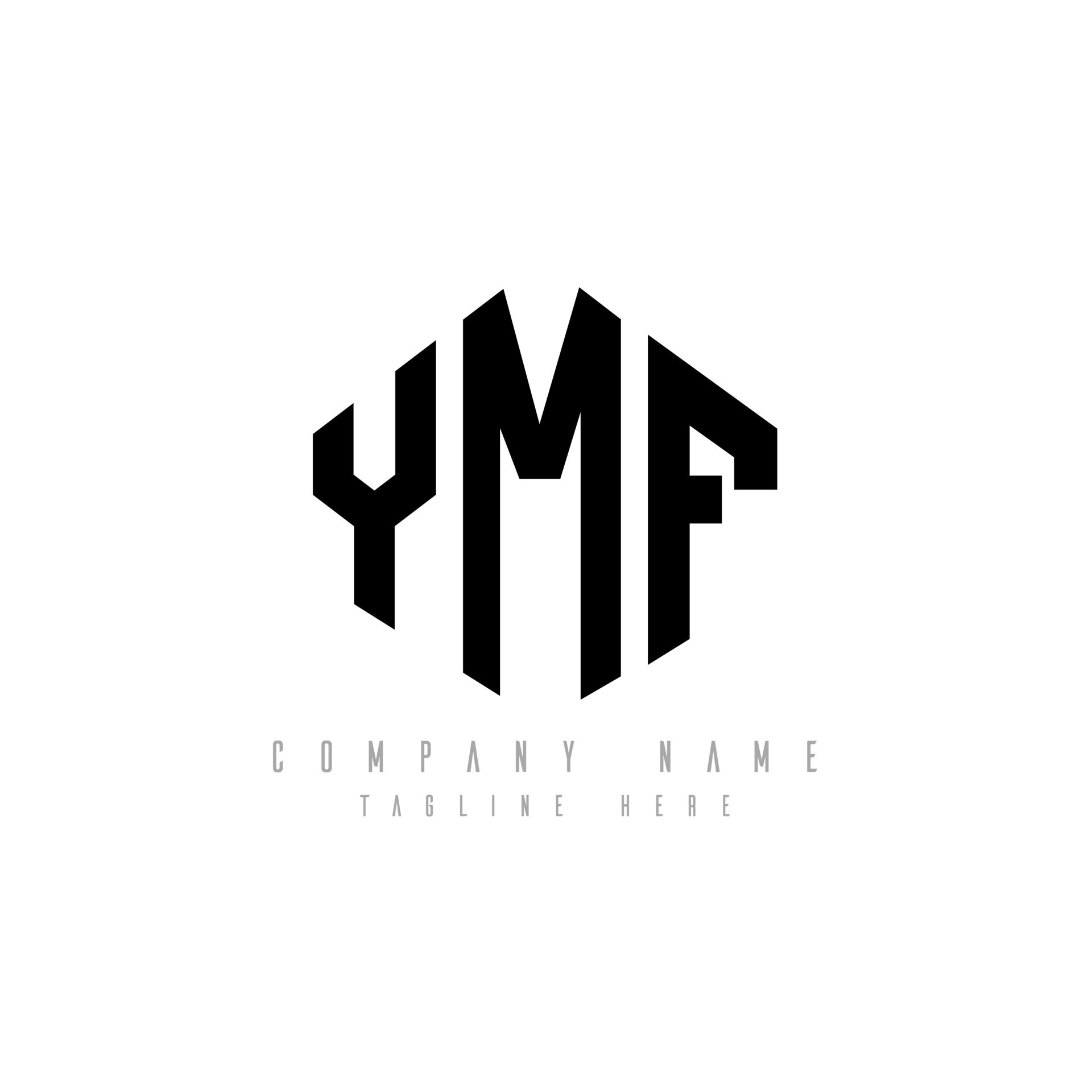 diseño de logotipo de letra ymf con forma de polígono. Diseño de logotipo en forma de cubo y ...
