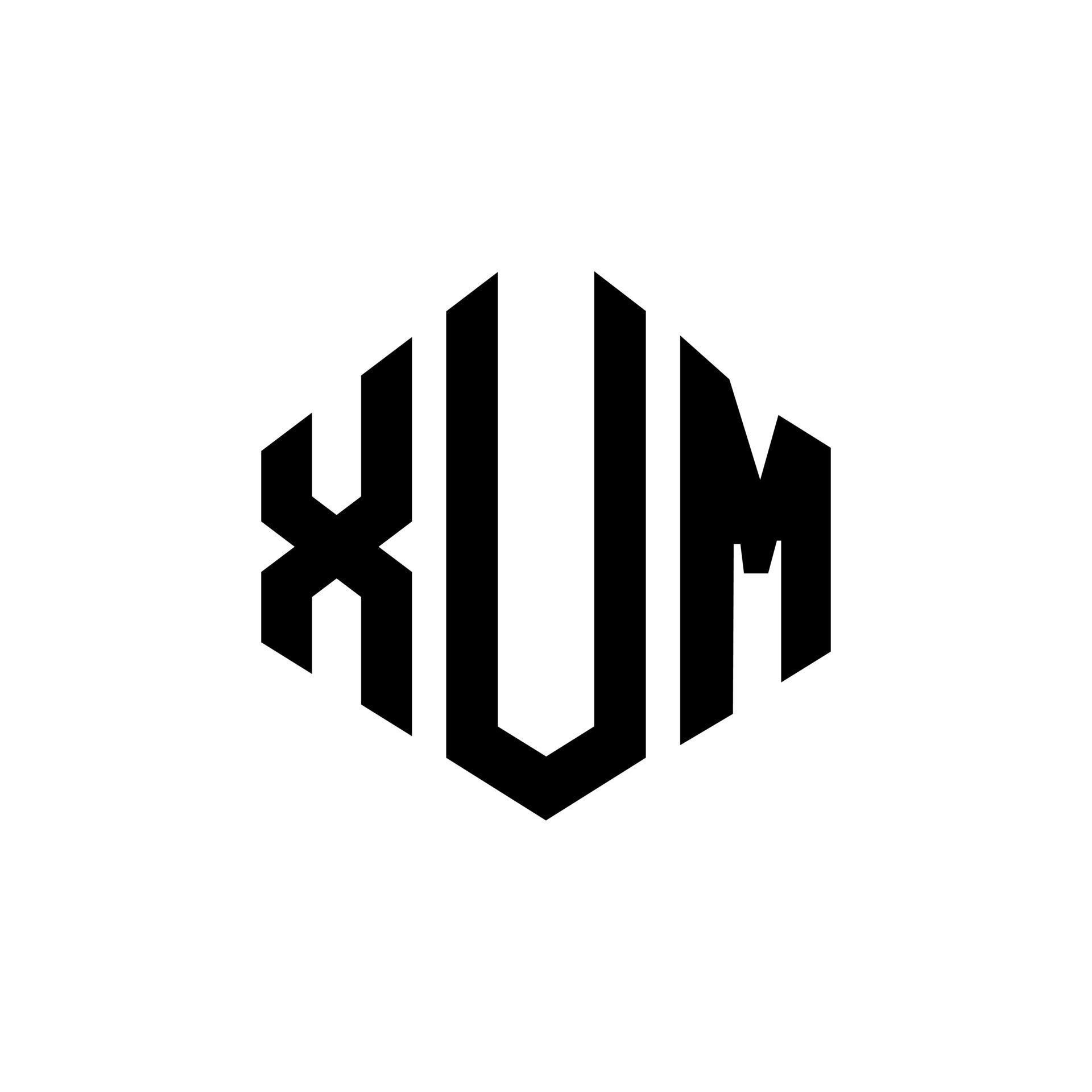 diseño de logotipo de letra xum con forma de polígono. diseño de logotipo en forma de cubo y ...