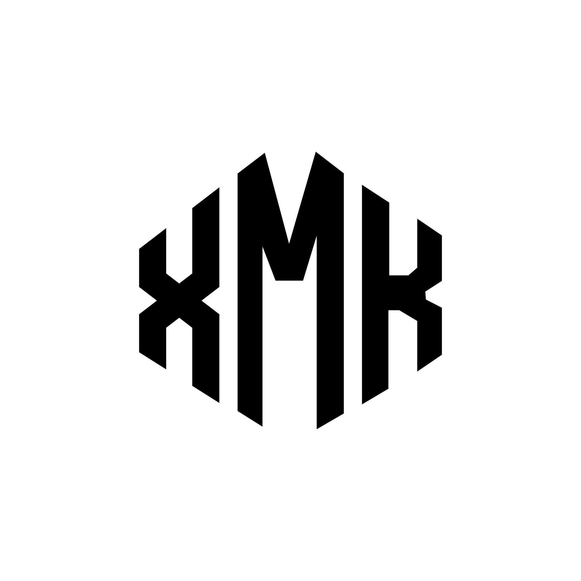 XMK letter logo design with polygon shape. XMK polygon and cube shape logo design. XMK hexagon ...