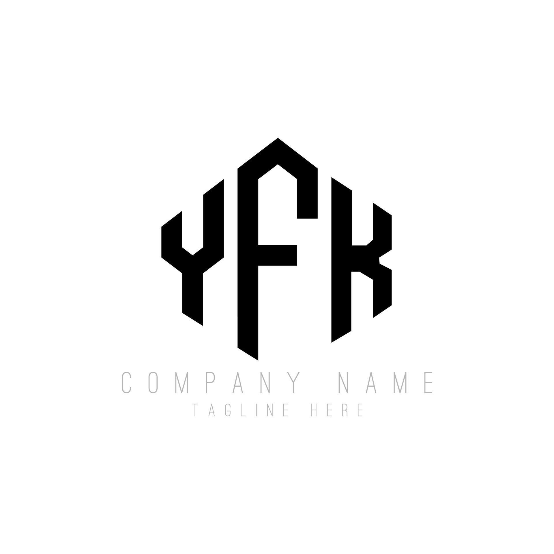 YFK letter logo design with polygon shape. YFK polygon and cube shape logo design. YFK hexagon ...