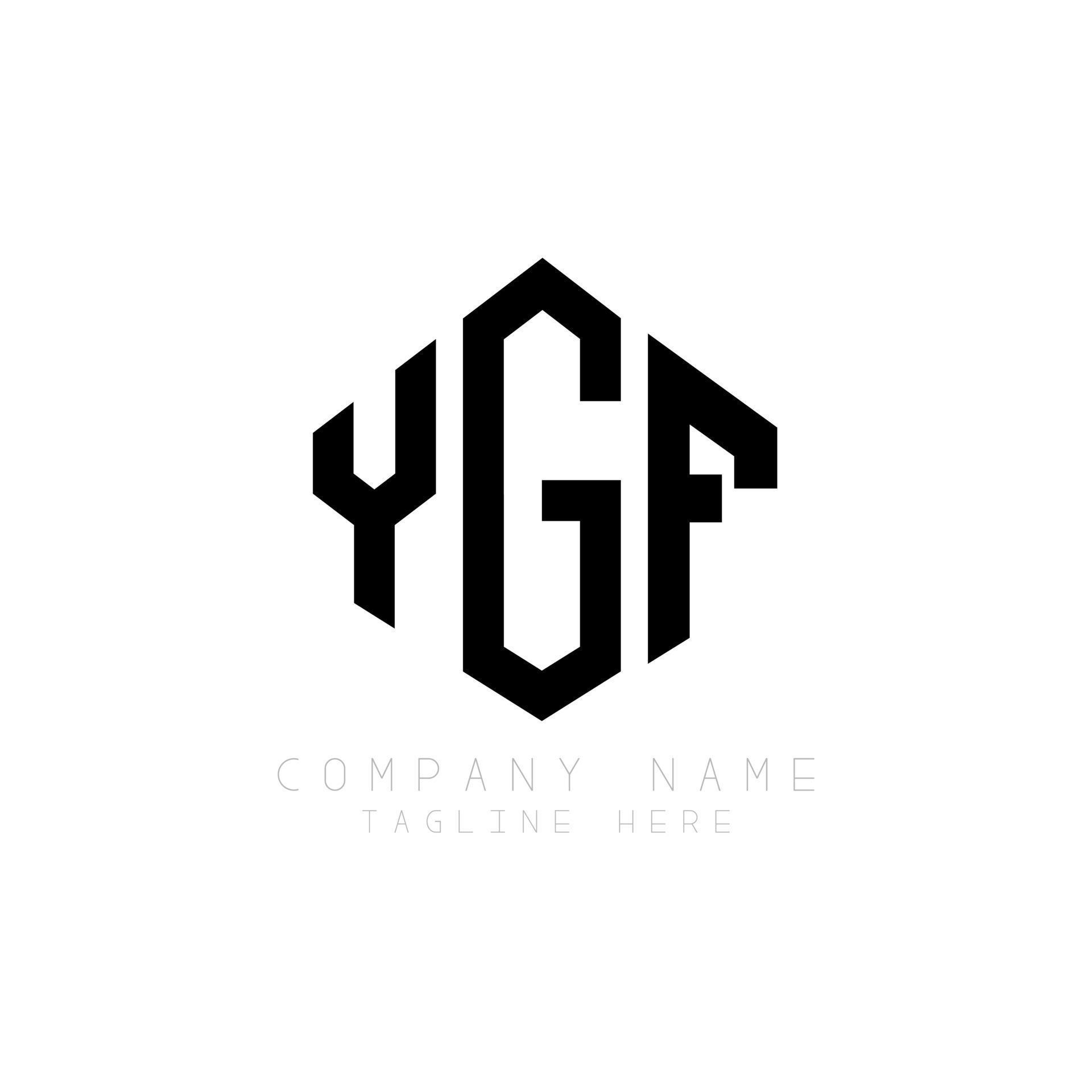 YGF letter logo design with polygon shape. YGF polygon and cube shape logo design. YGF hexagon ...